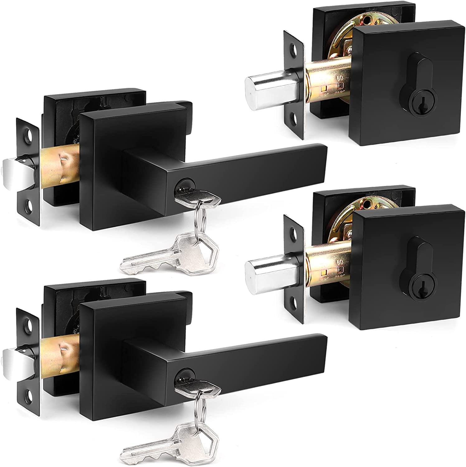 Flat Black Square Entry Levers Locksets and Single Cylinder Deadbolts ...