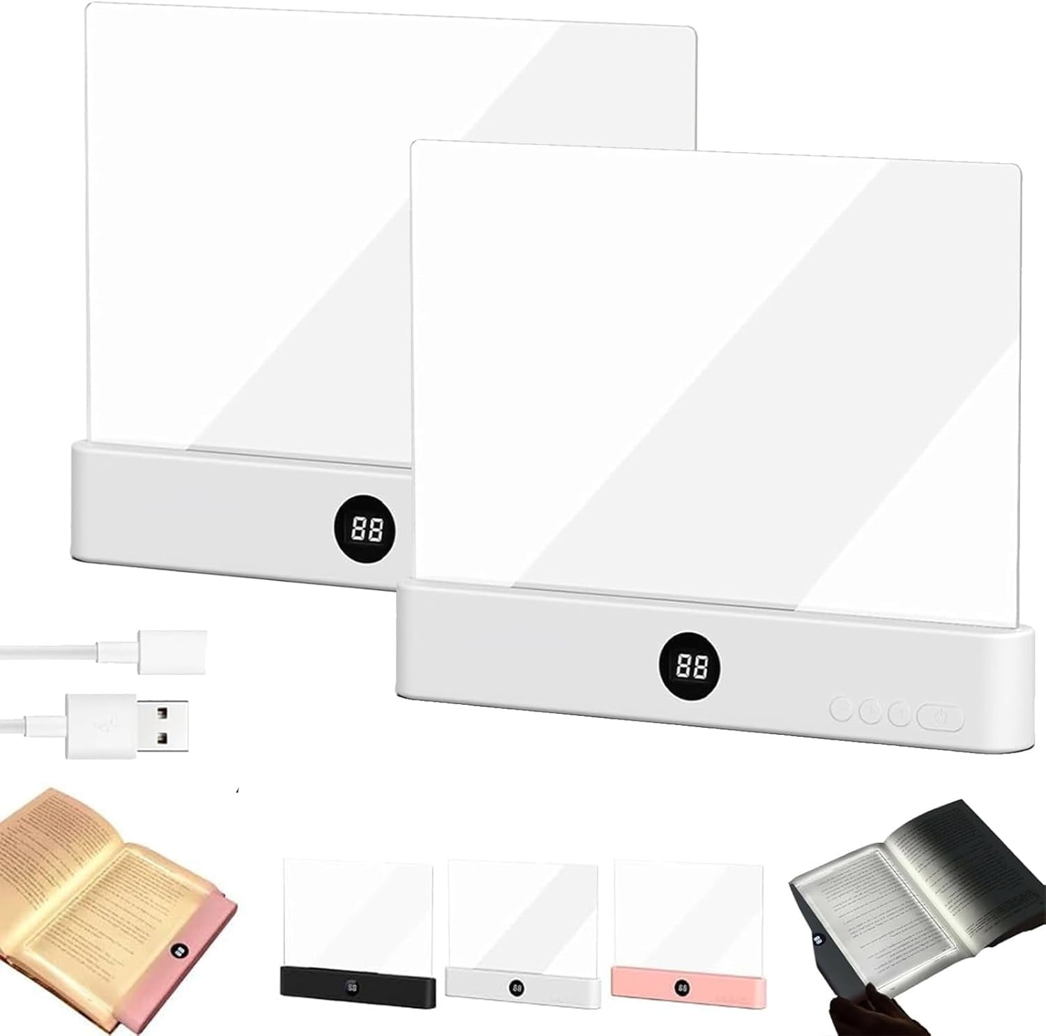 Flat Book Light without Battery,1200mAh Rechargeable & Dimmable Full ...
