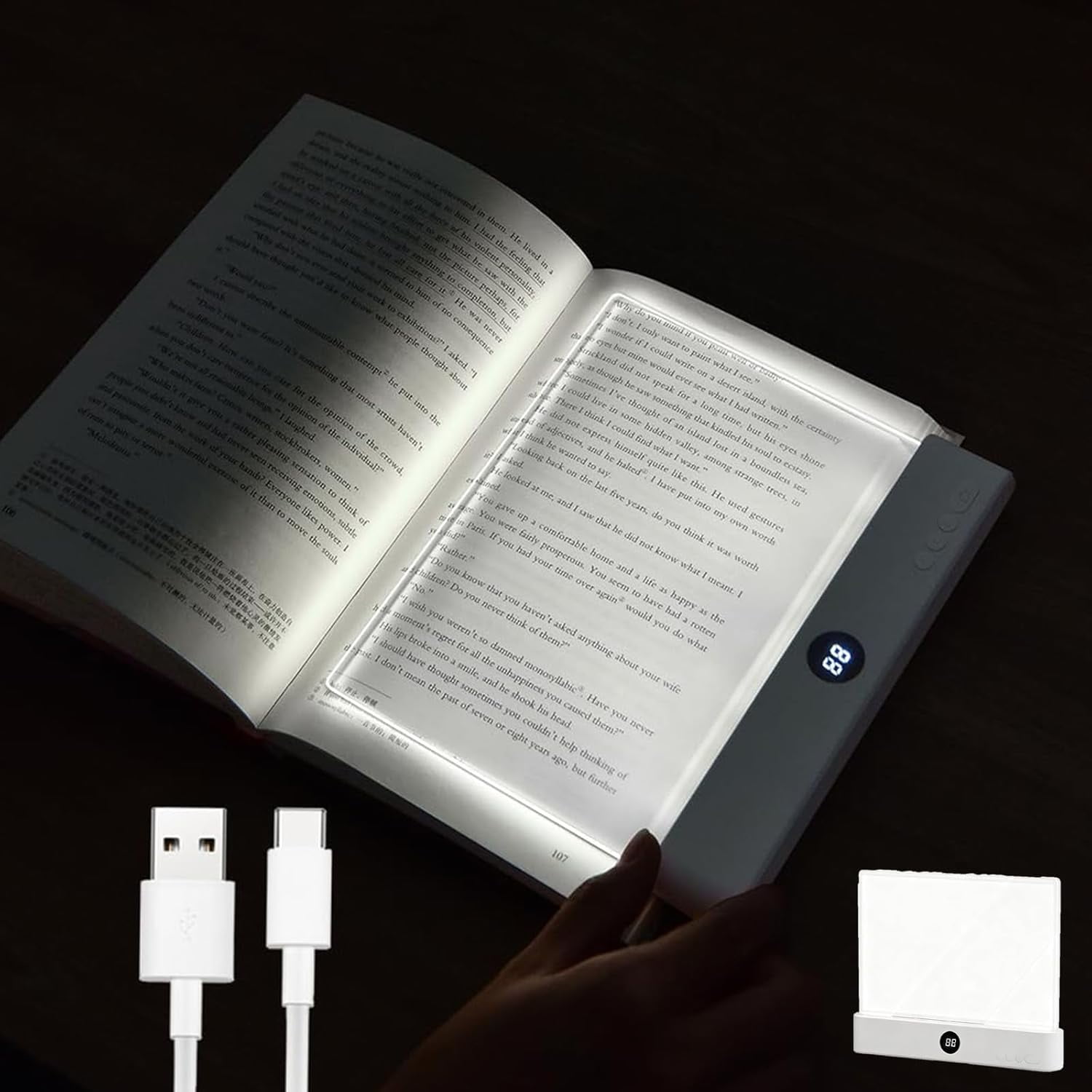 Flat Book Light without Battery，2026new rechargeable tri-color LED ...