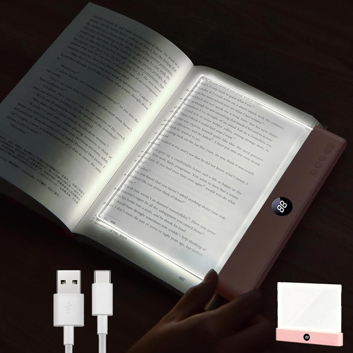 Flat Book Light without Battery，2026new rechargeable tri-color LED ...