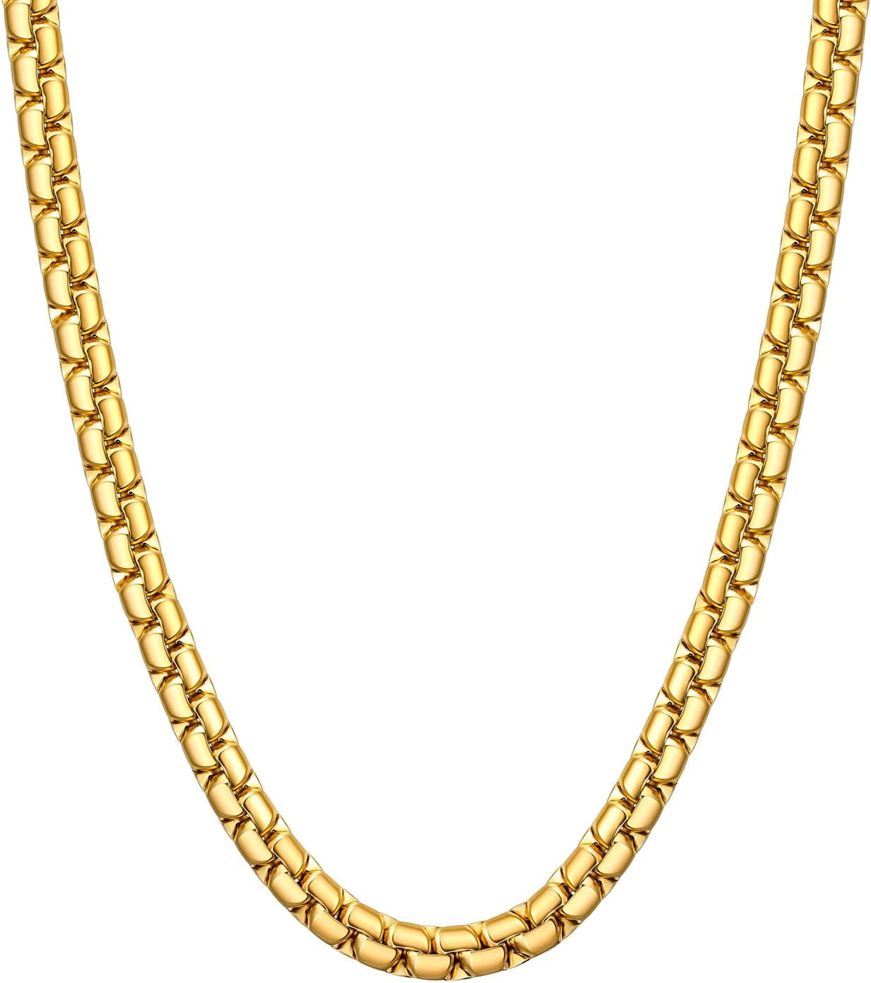 Flat Box Chain Necklace for Men, Silver/Black/Gold Plated Stainless ...