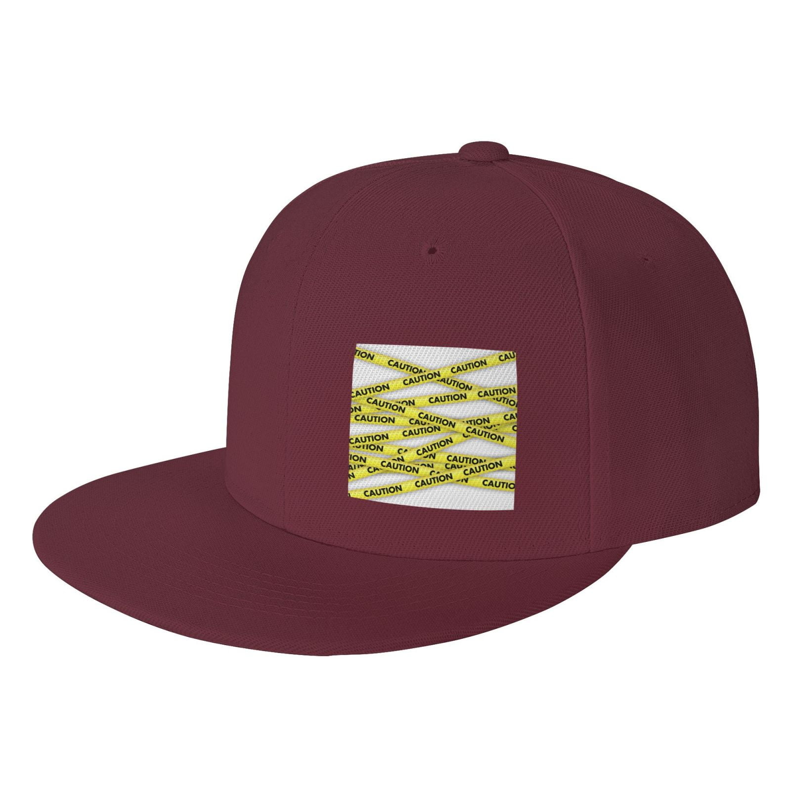 Flat Brim Hats for Men Caution Yellow Adhesive Tape Hip-Hop Snapback ...