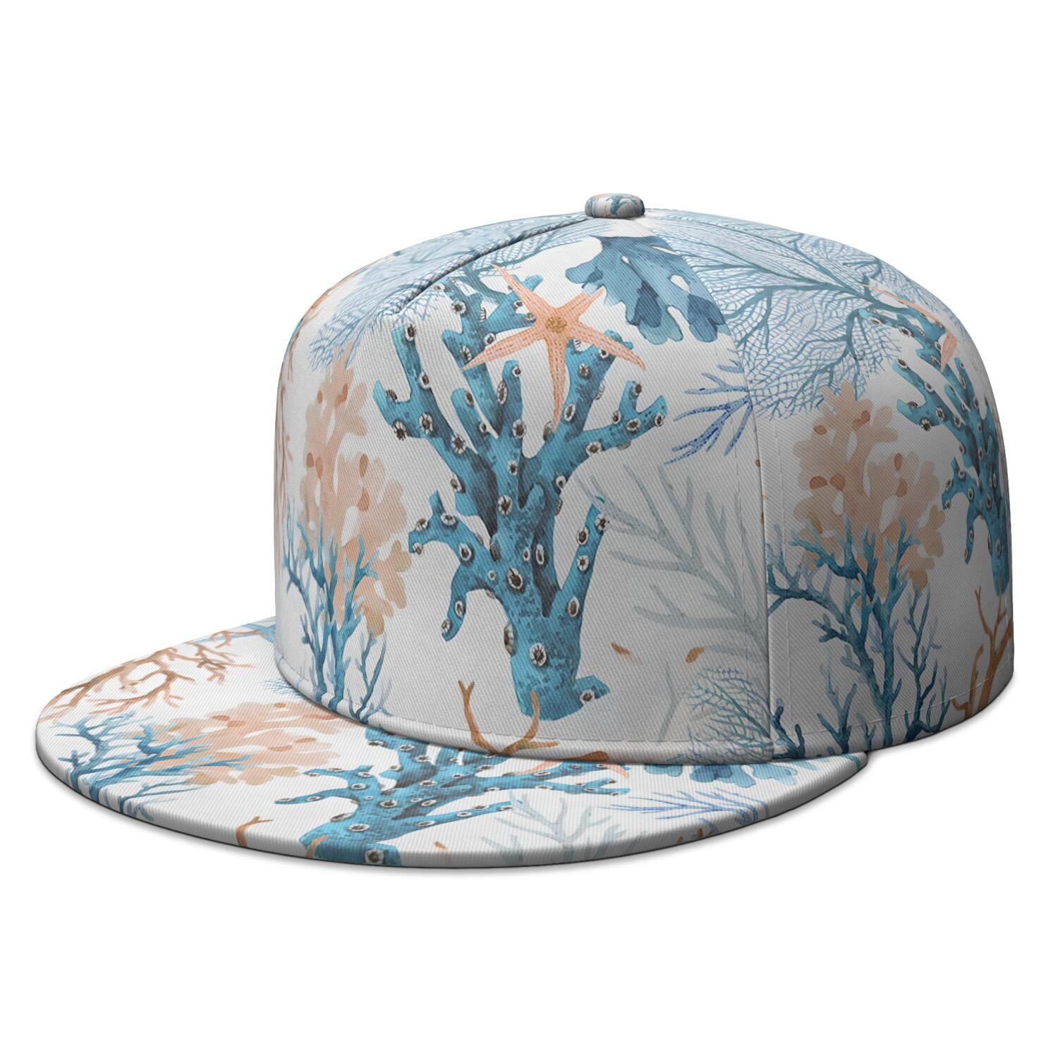 Flat Brim Snapback Hat - Starfish & Seashells Ocean Vintage Design ...