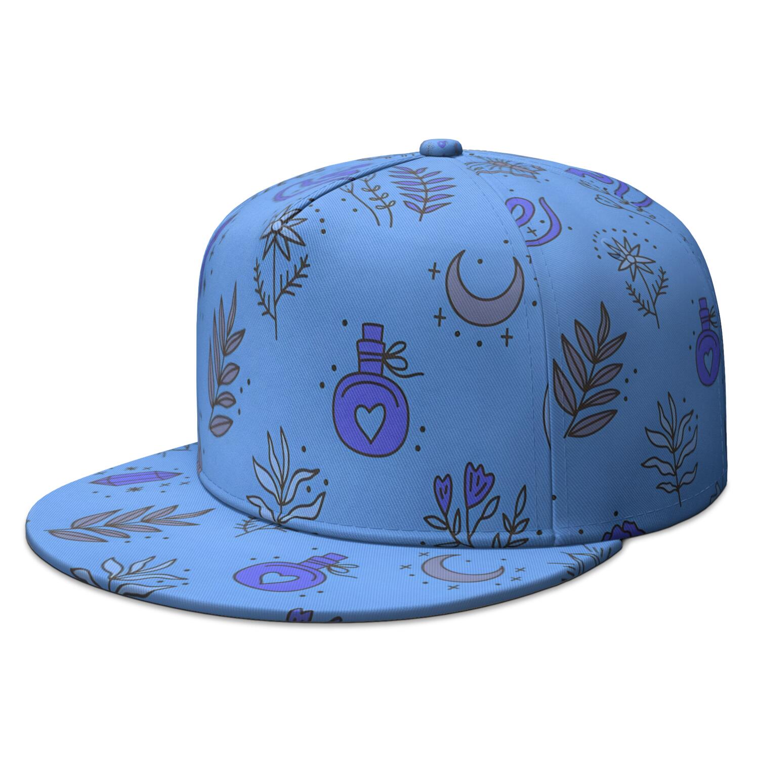 Flat Brim Trucker Cap Gothic Black Stars and Moon Adjustable Brim High ...