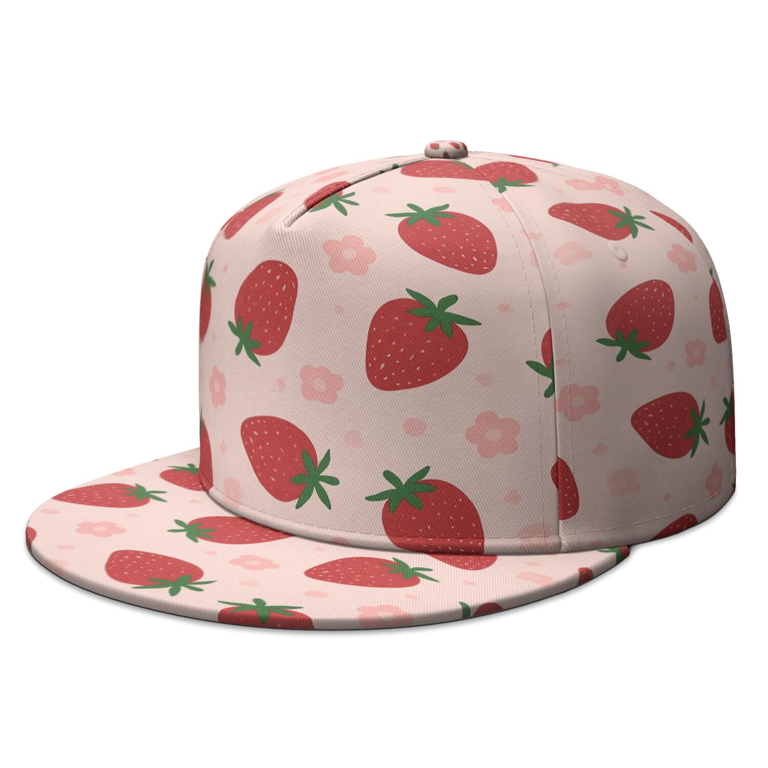 Flat Brim Trucker Cap Strawberry Adjustable Brim High Top End Trendy ...