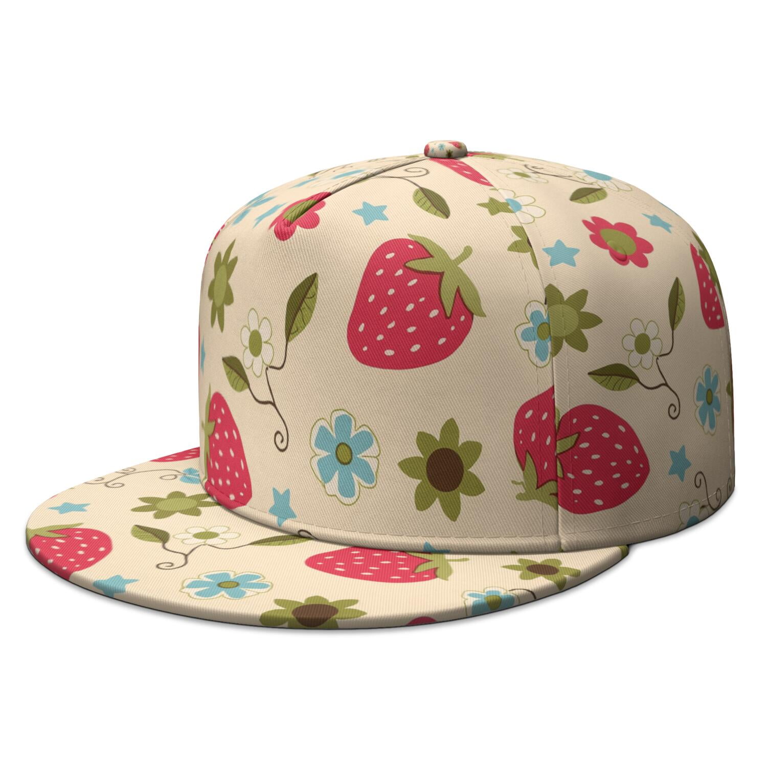 Flat Brim Trucker Cap Strawberry Cute Adjustable Brim High Top End ...
