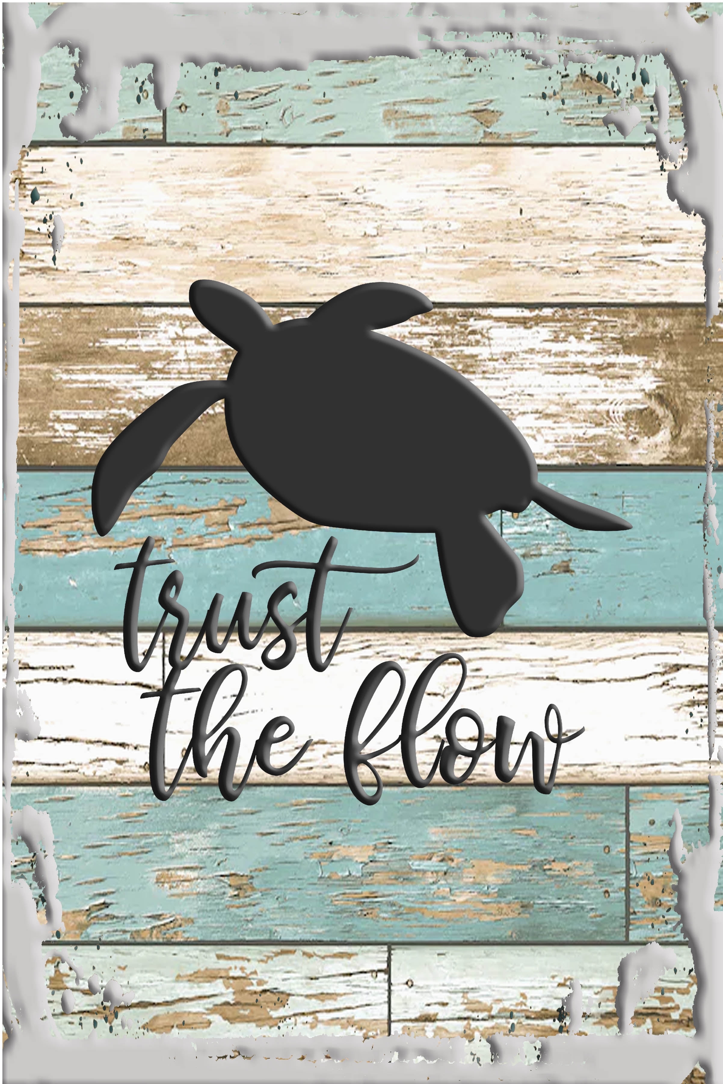Flat Canvas Wall Art Print Trust the flow sea turtle silhouette ocean ...