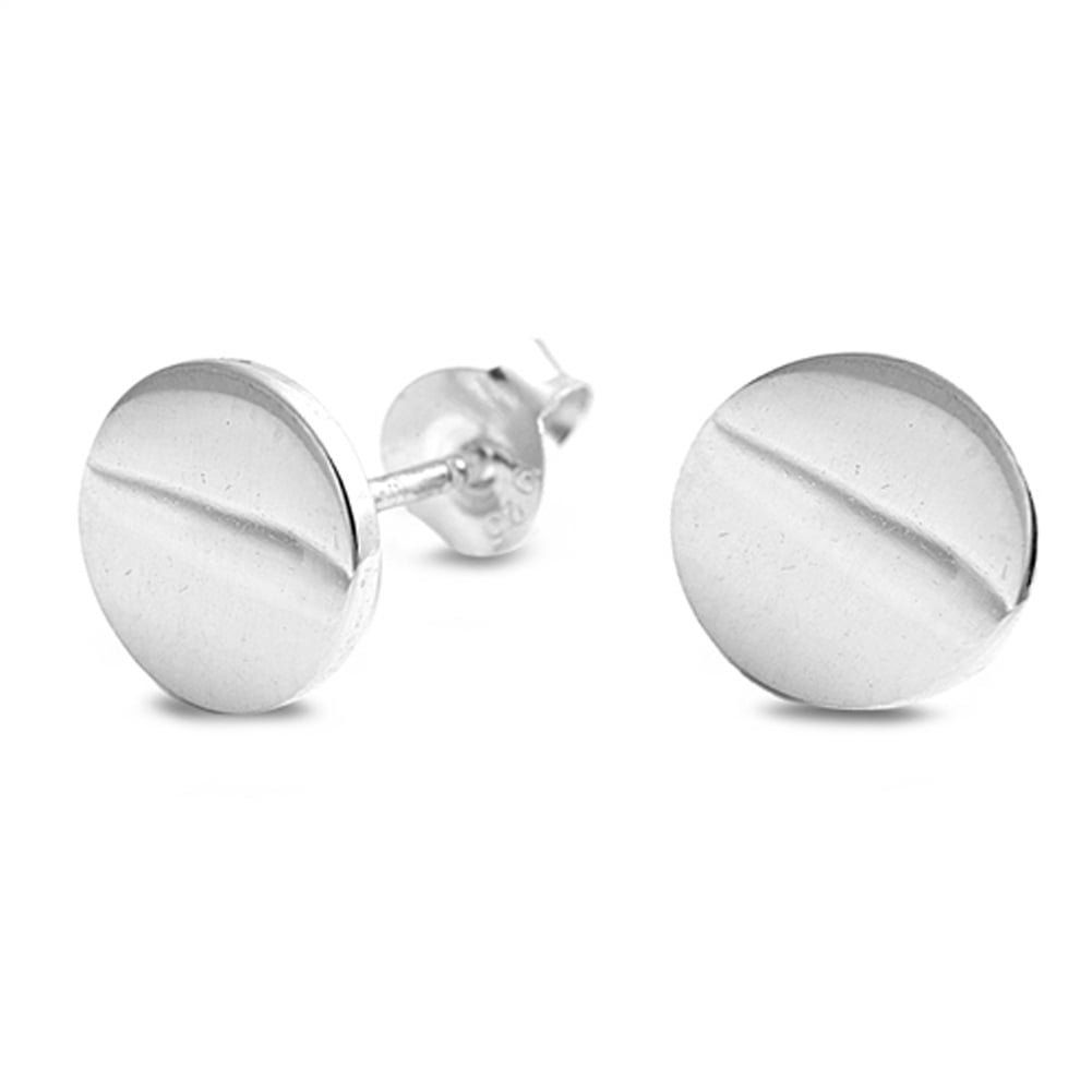 Flat Circle Round .925 Sterling Silver Plain Stud Earrings Jewelry ...