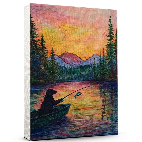 Flat Coated Retriever Dog Stretched Canvas Size 8x12 – Fishing Theme ...