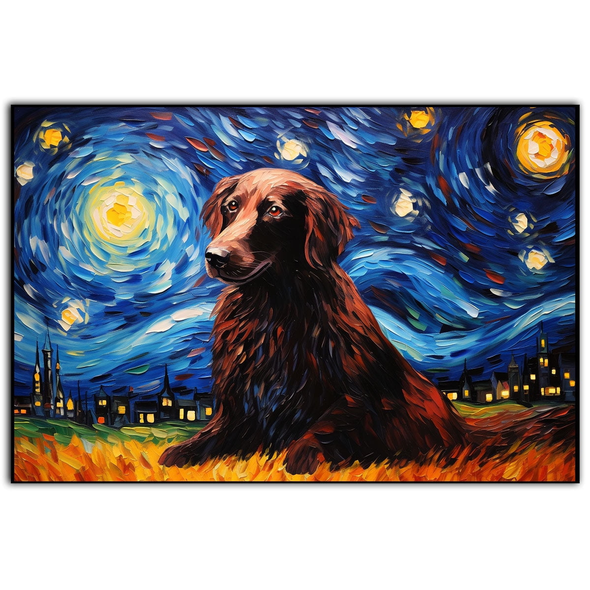 Flat Coated Retriever Dog Watercolor Starry Night Van Gogh Painting Kits, Painting Watercolor ...