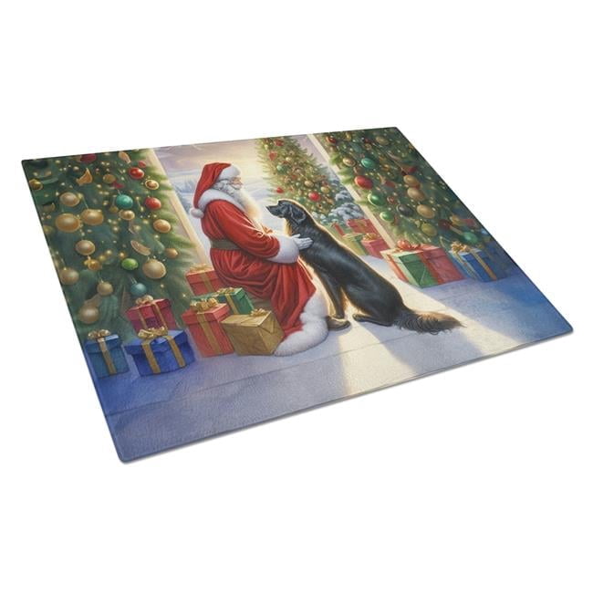 Flat-Coated Retriever and Santa Claus Glass Cutting Board 12 in x 15 in ...