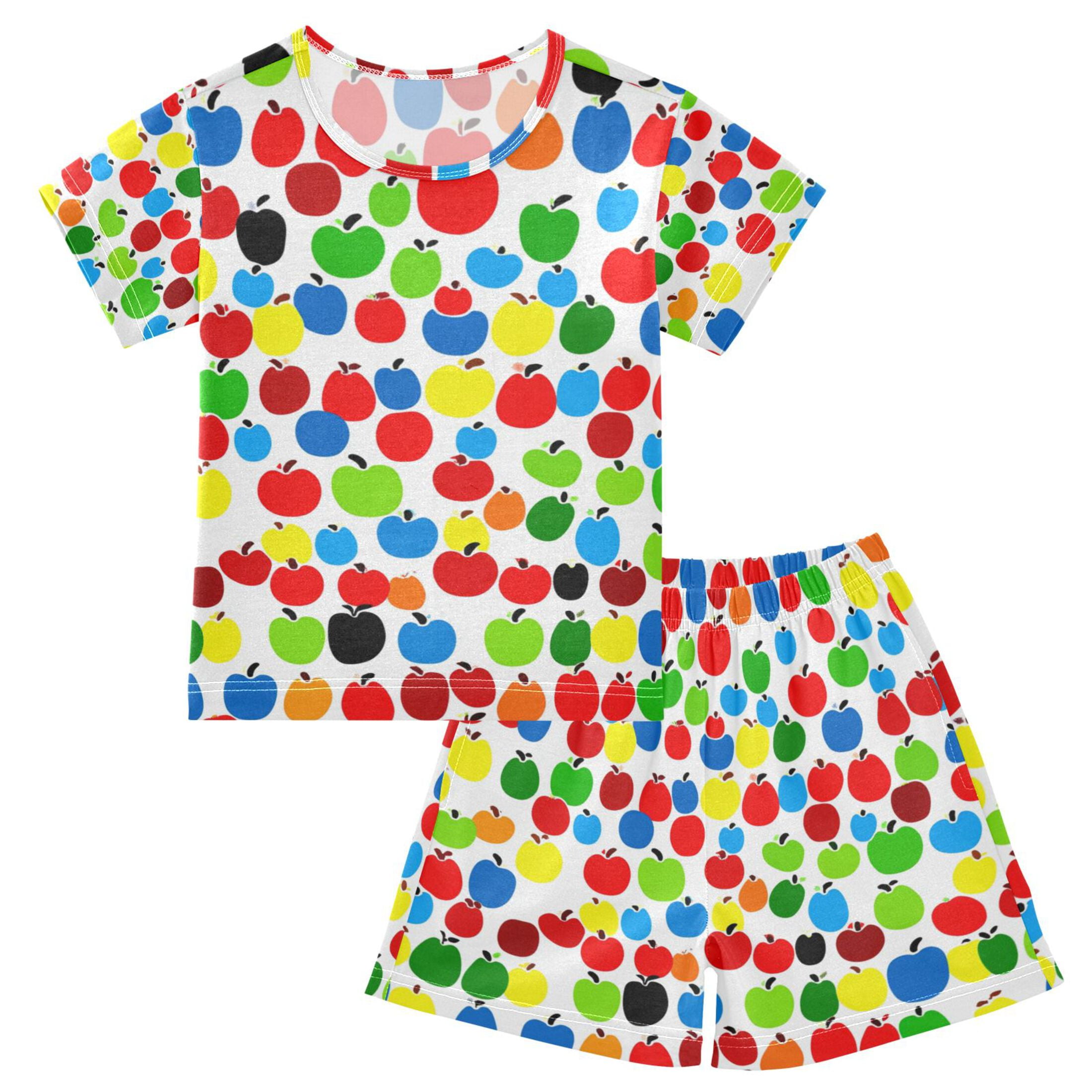 Flat Design Fruits Summer Pajama Set Soft Cotton Short Sleeve Sleepwear ...