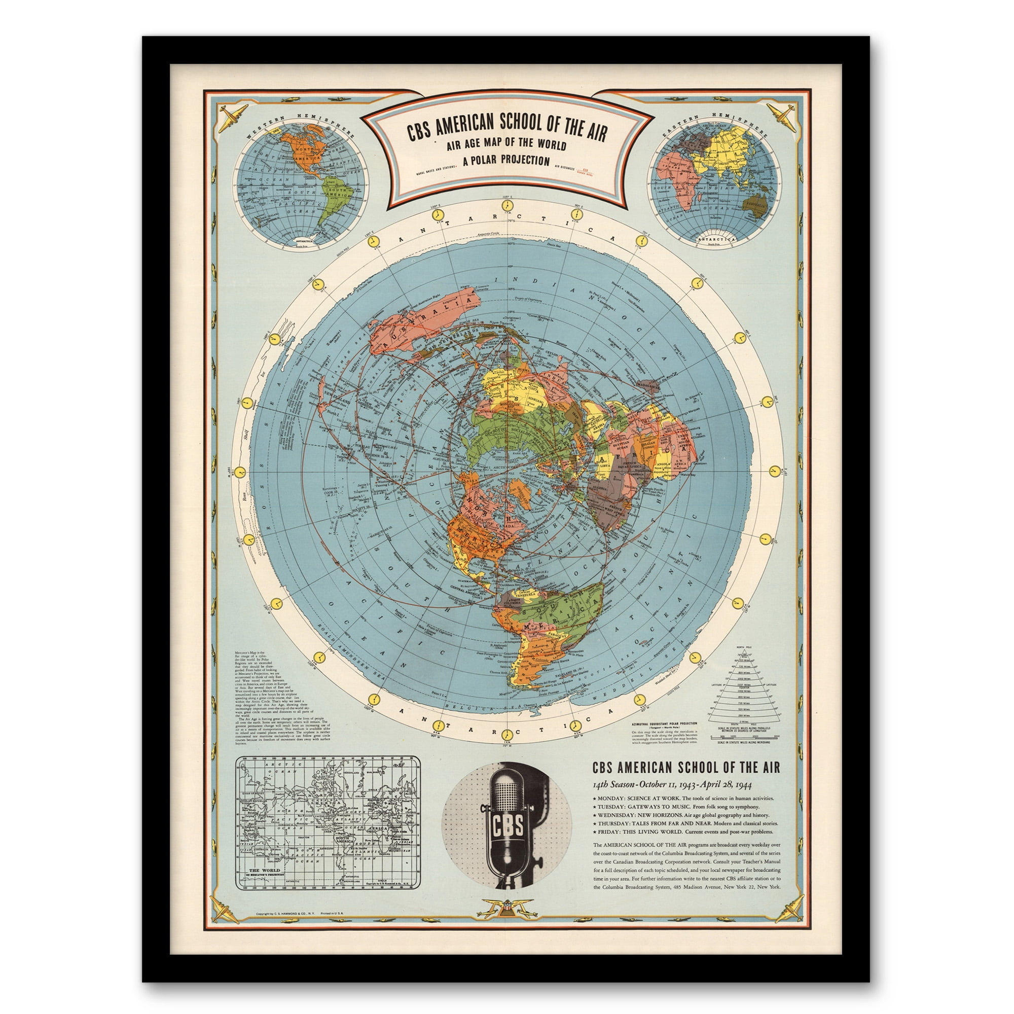 Flat Earth American School Of The Air Age World Map Polar Projection ...