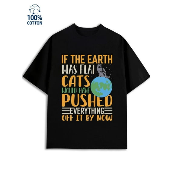 Flat Earth Cats for men funny humor 180G 100% Cotton black y2k husband ...