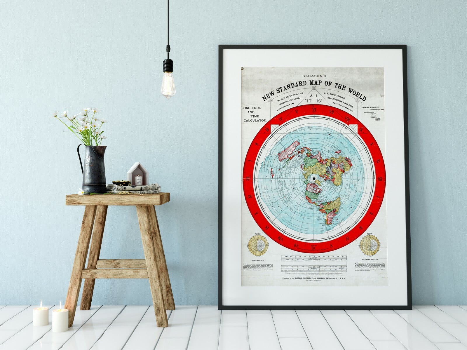 Flat Earth Map 23x32.5 UNFRAMED 1892 Alexander Gleason New Standard World Map - Walmart.com