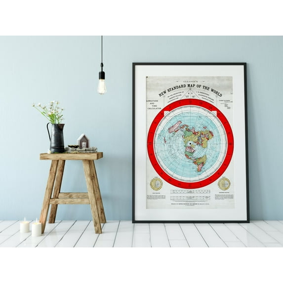 Flat Earth Map 23x32.5 UNFRAMED 1892 Alexander Gleason New Standard ...