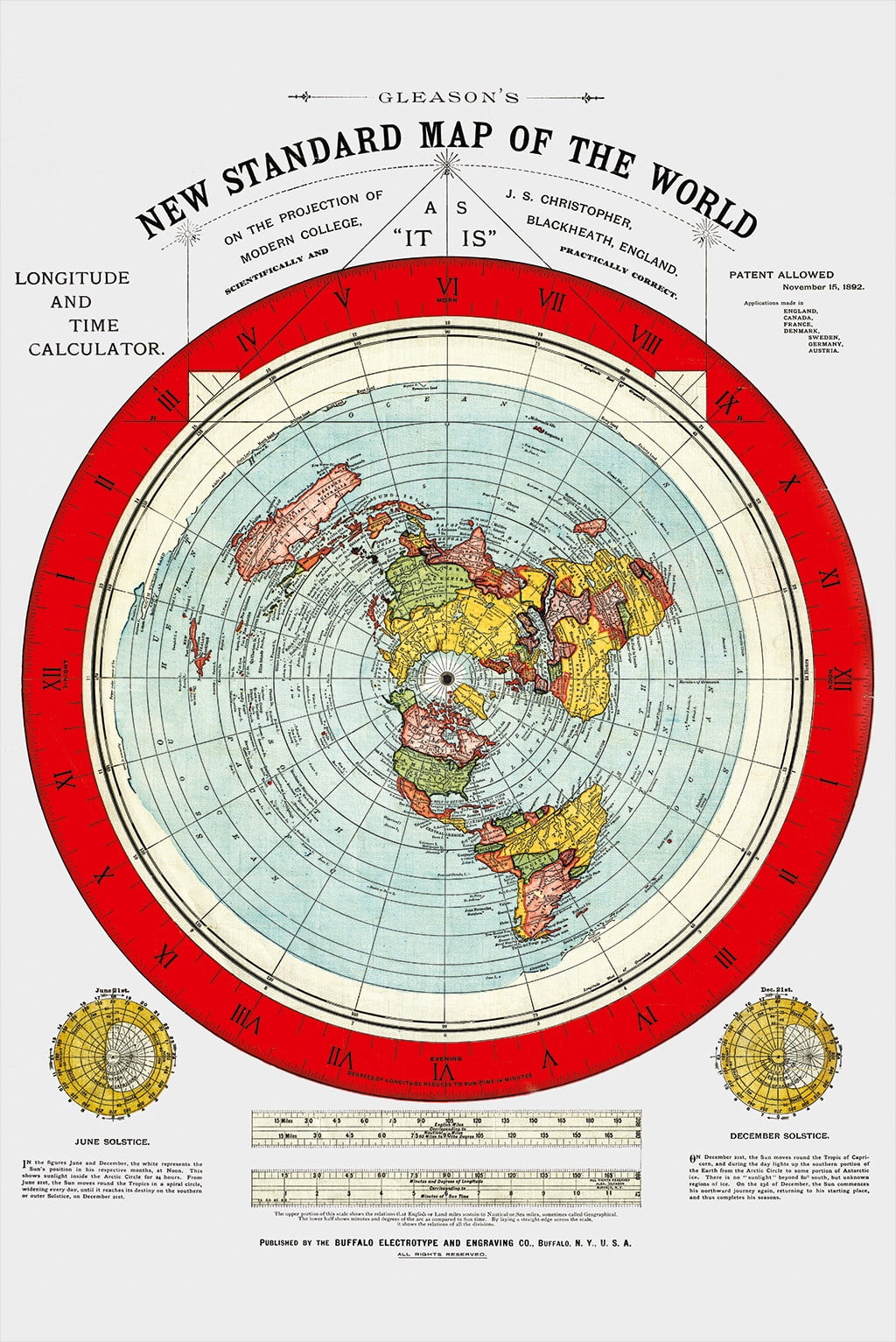 Flat Earth Map - 3 Gleason's New Standard Maps Of The World - Large 24" x 36" - Walmart.com