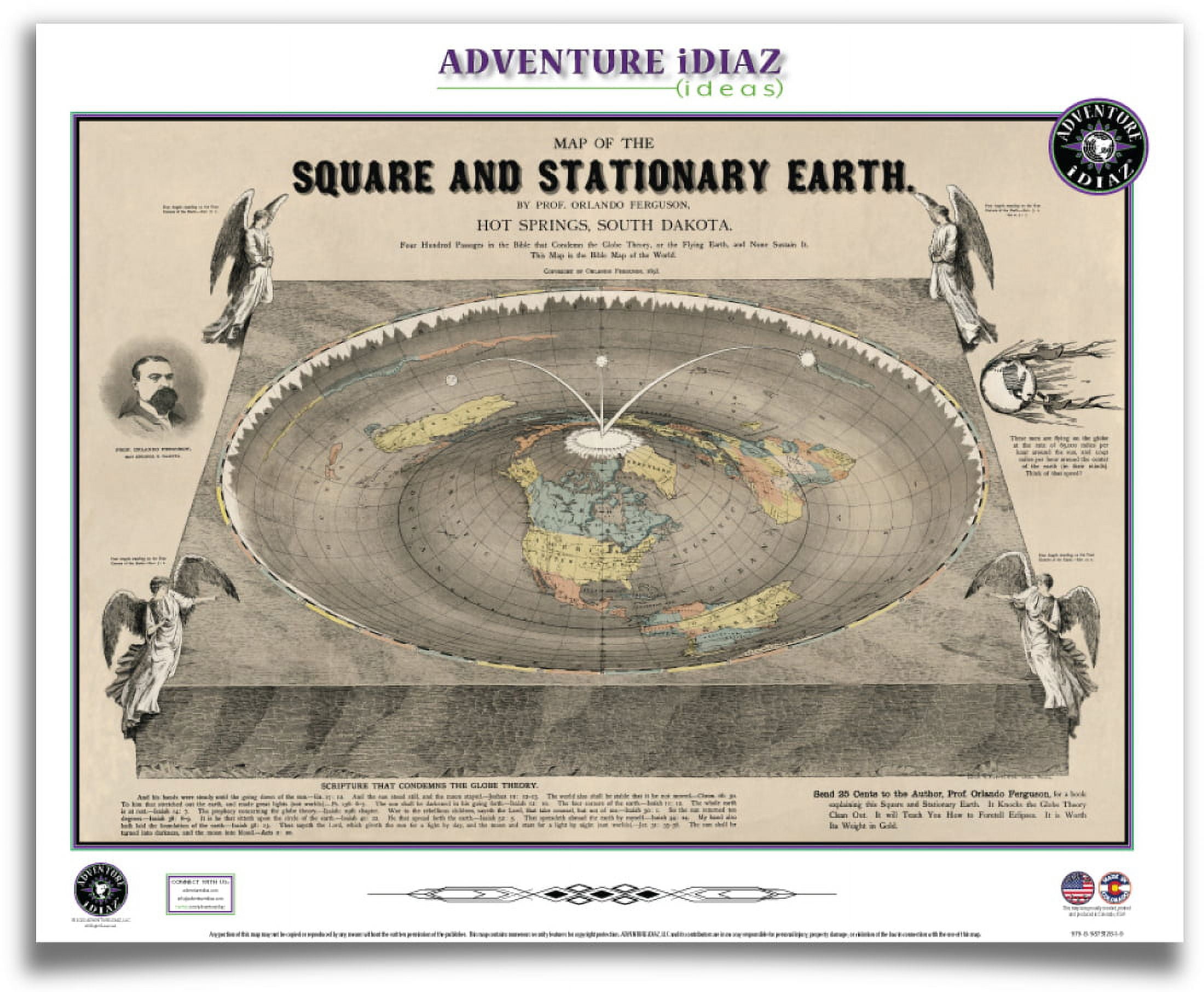 Flat Earth Map (36"x45") Ferguson Map of the Square & Stationary Earth ...