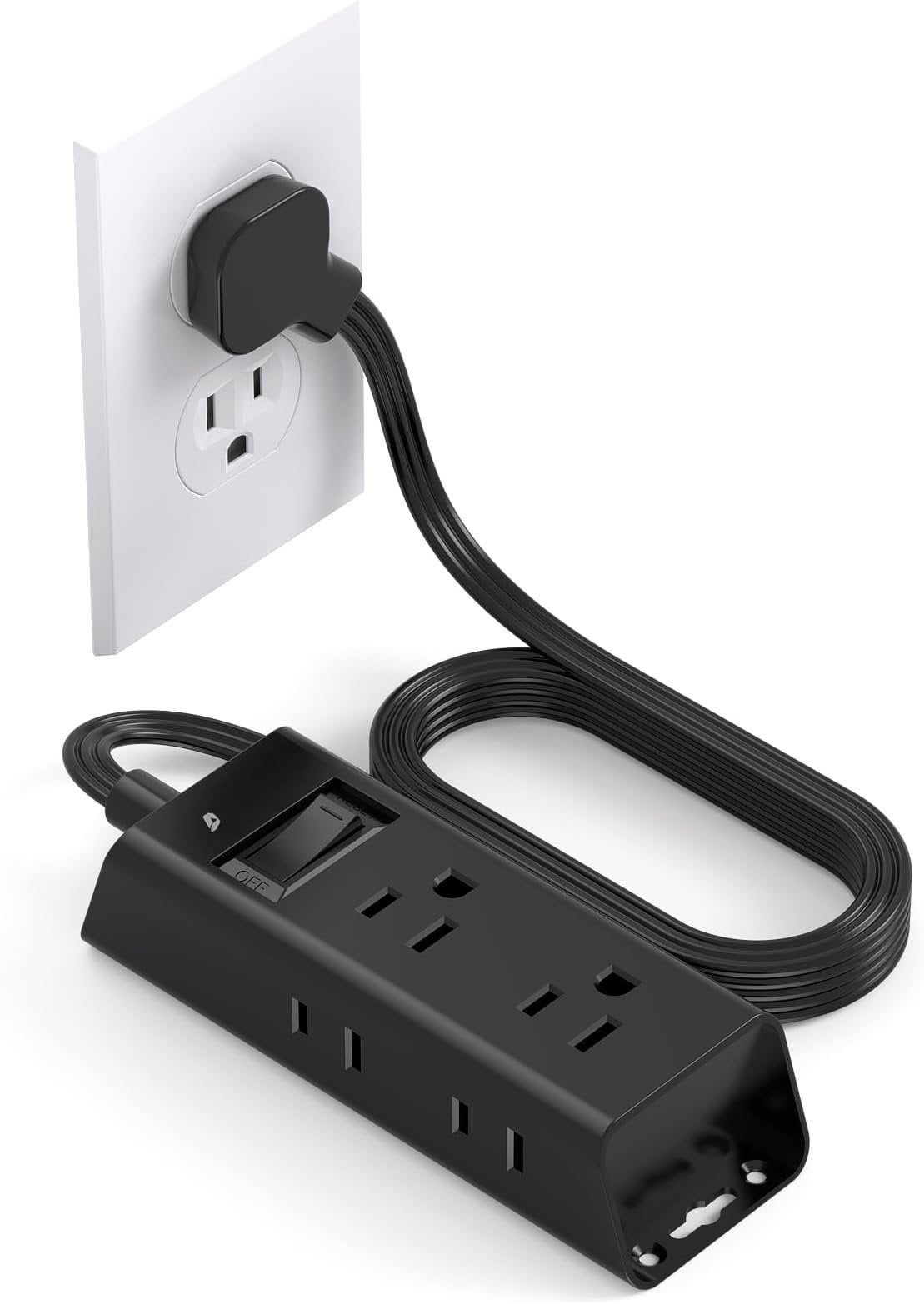 Flat Extension Cord 10 ft - Flat Plug Power Strip with 6 Outlets ...
