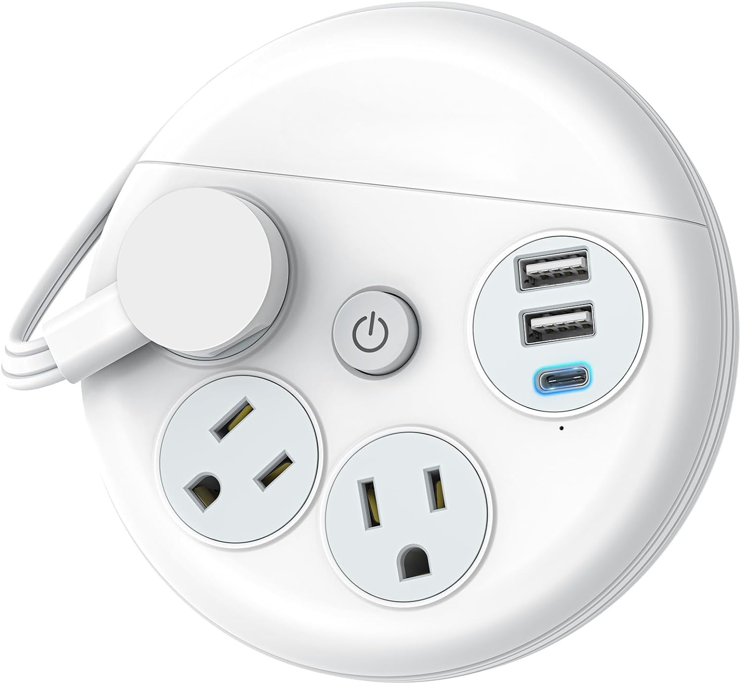Flat Extension Cord 10 ft, Round Power Strip with 3 USB Ports (1 USB C ...