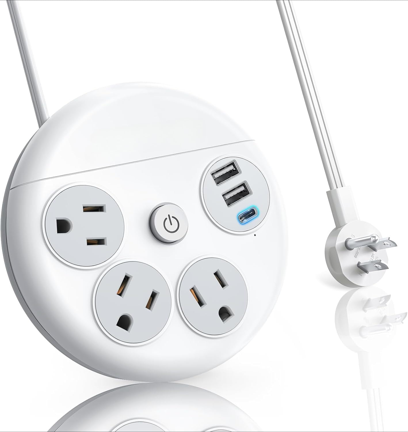 ICOMROAD Round Power Strip with 3 USB Ports (1 USB C) 3 Outlets,10 ft ...