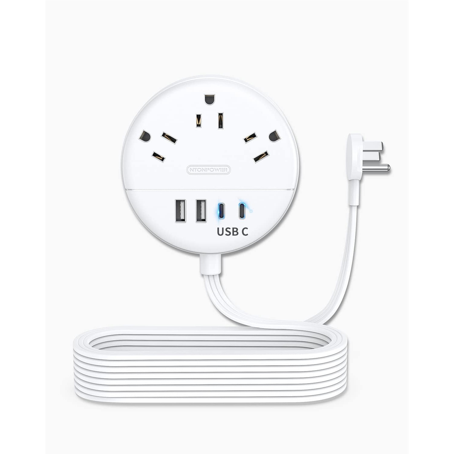 Flat Extension Cord 15 ft,Flat Plug Power Strip with 3 Outlets 4 USB ...