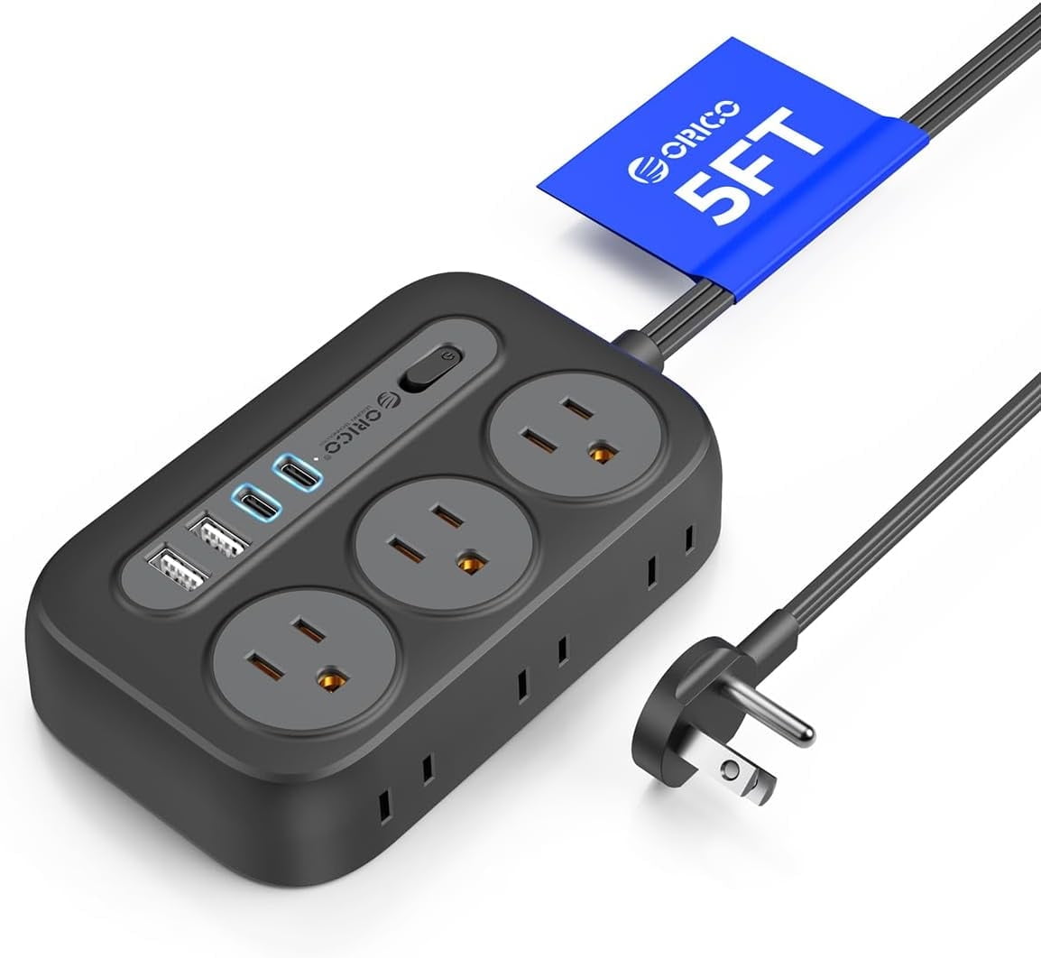 Power Strip Long Cord with 4 USB Ports (2 USB C), Flat Extension Cord ...