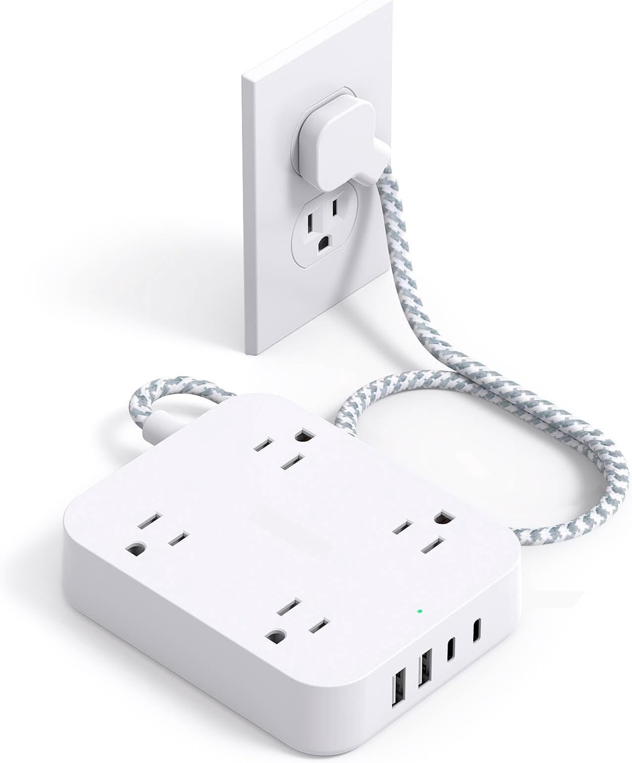 Flat Extension Cord 3 Ft, Power Strip with 4 Ports(2 C), 4 Widely ...