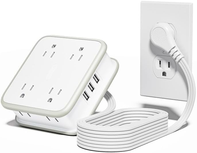 Flat Extension Cord with 8 Widely Outlets 3 USB Ports, Flat Plug Power ...