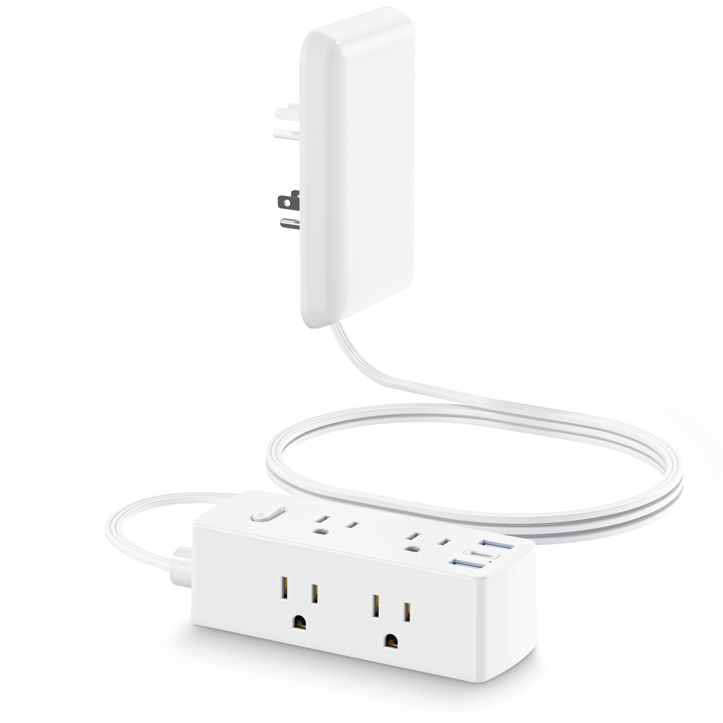 Flat Extension Cord with Outlet Cover, Flat Plug Power Strip with 6 ...