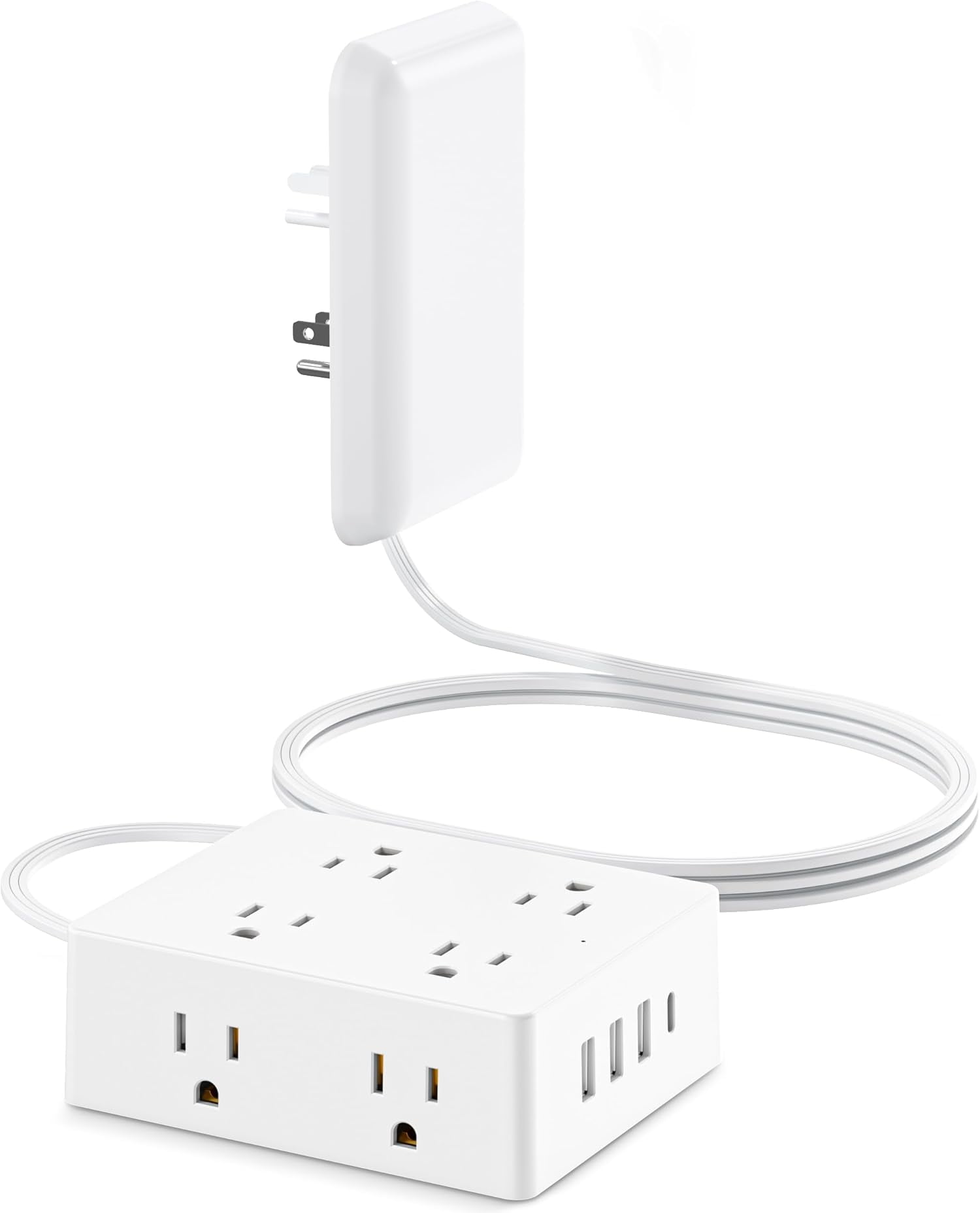 Flat Extension Cord with Outlet Cover, Flat Plug Power Strip with 8 ...