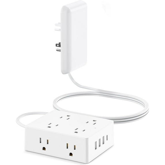 Flat Extension Cord with Outlet Cover, Flat Plug Power Strip with 8 ...