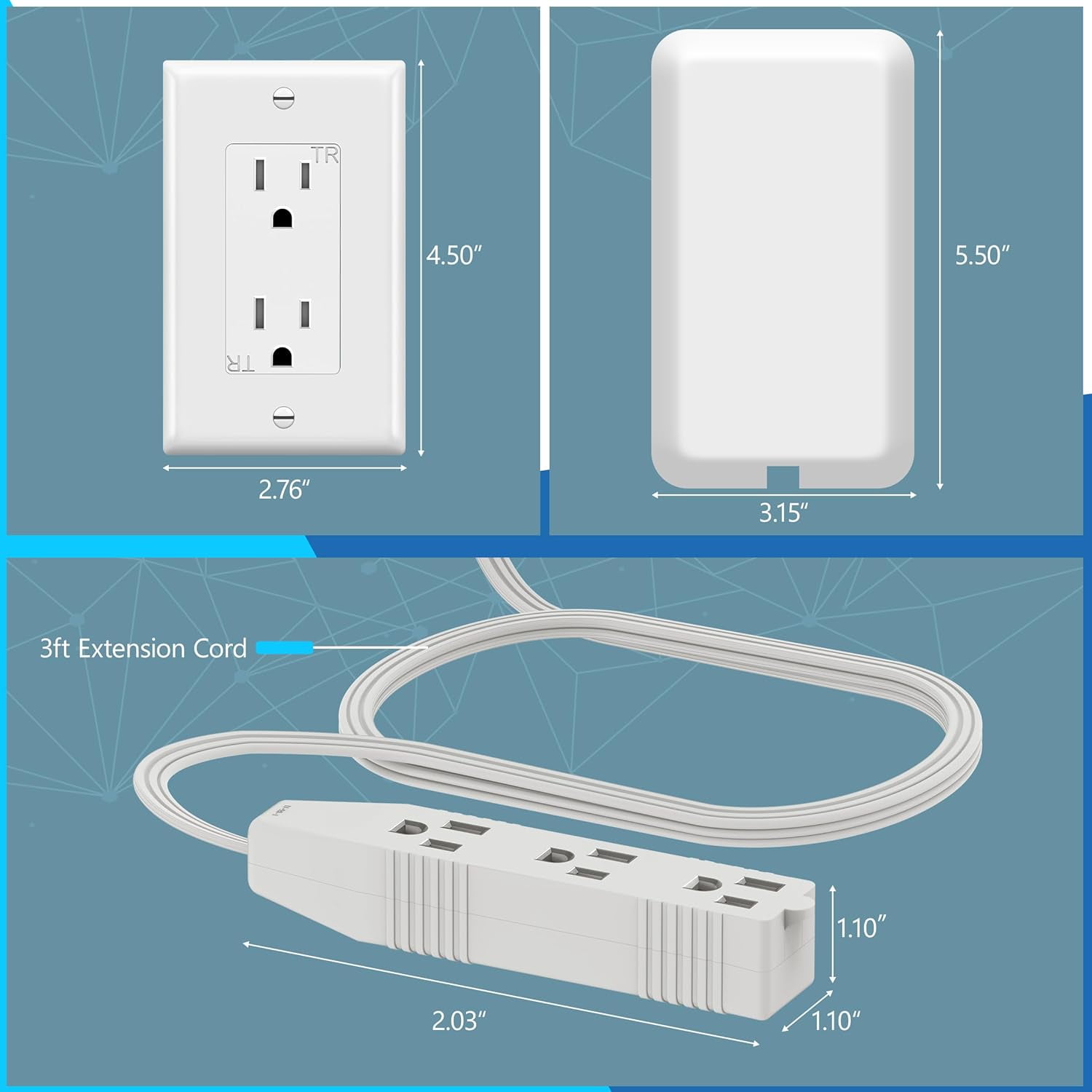 Flat-Face Outlet Extender with 3 Receptacles, Ultra-Thin Wall Plate ...
