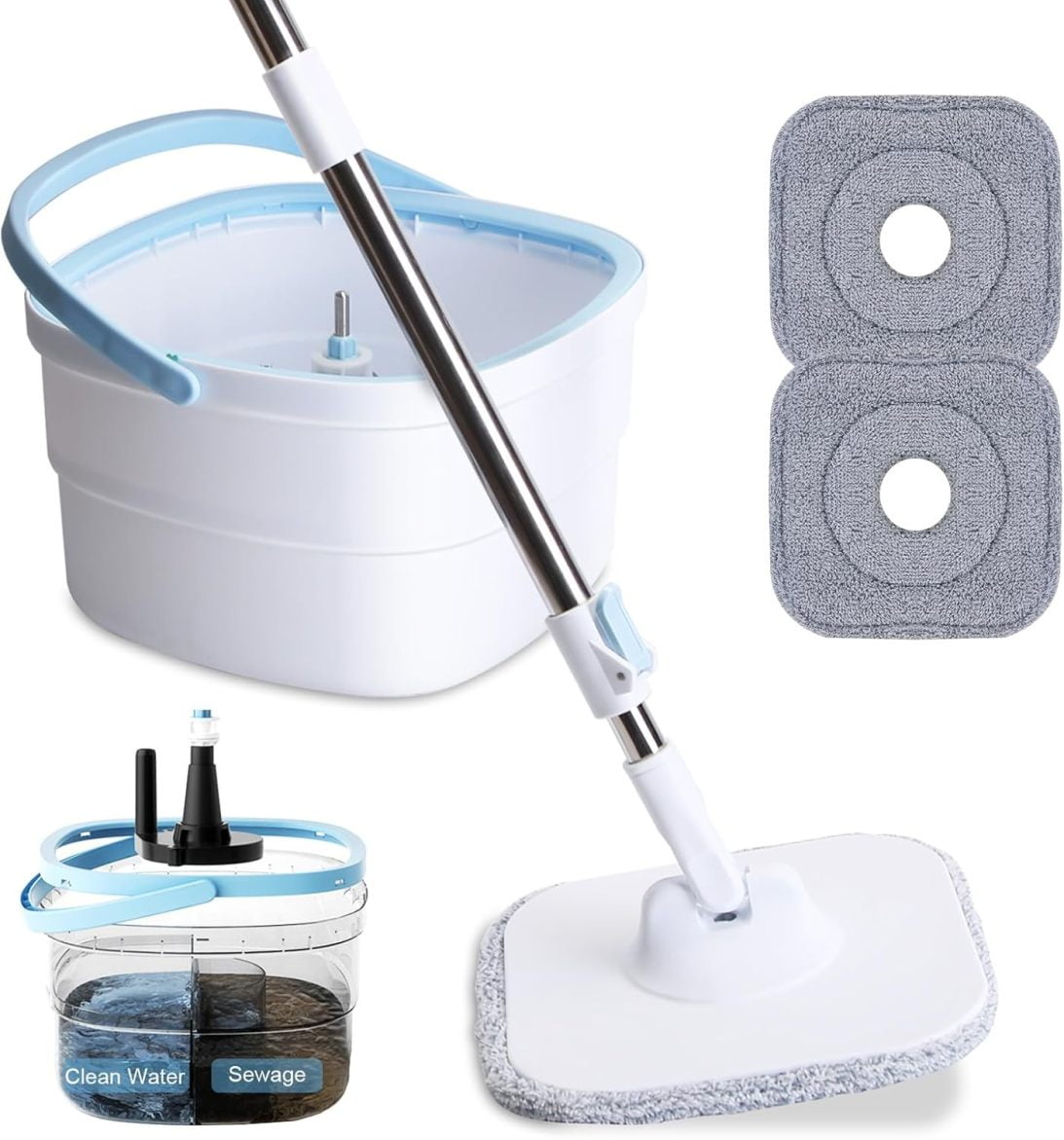 Flat Floor Mop and Bucket System Set with Wringer - Clean and Dirty ...