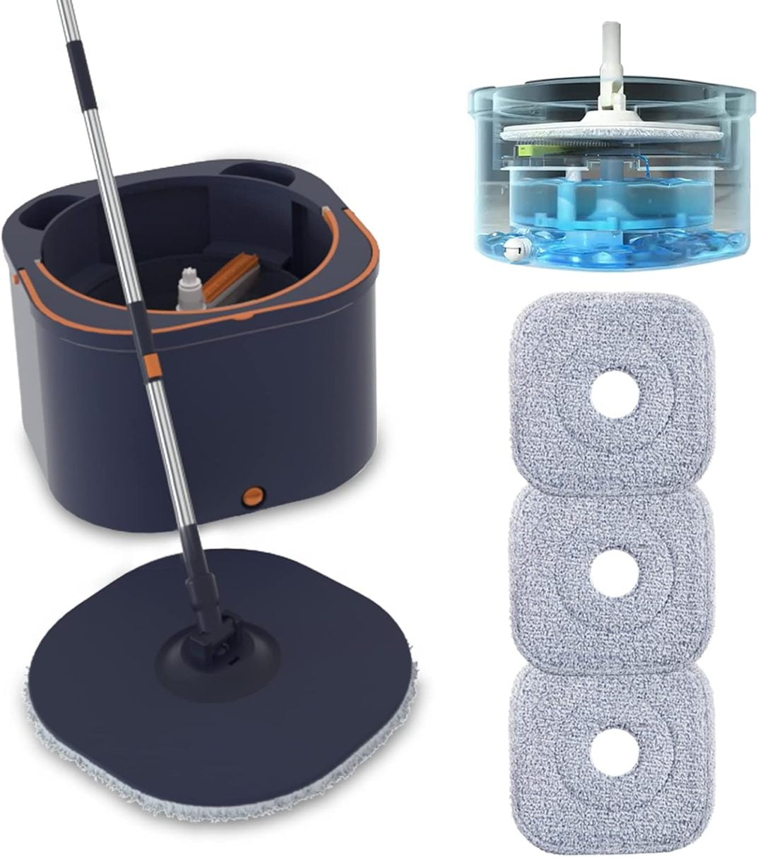 Flat Floor Mop and Bucket System Set with Wringer, Spin Mop and Bucket ...
