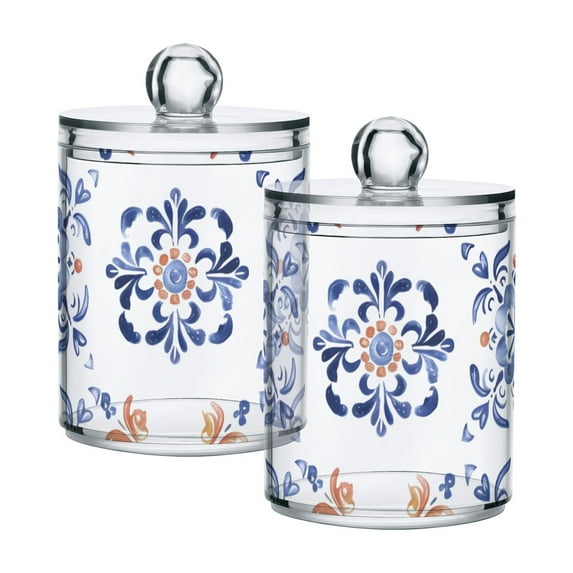 Flat Florals Pattern Translucent Plastic Cans Storage Canisters with ...