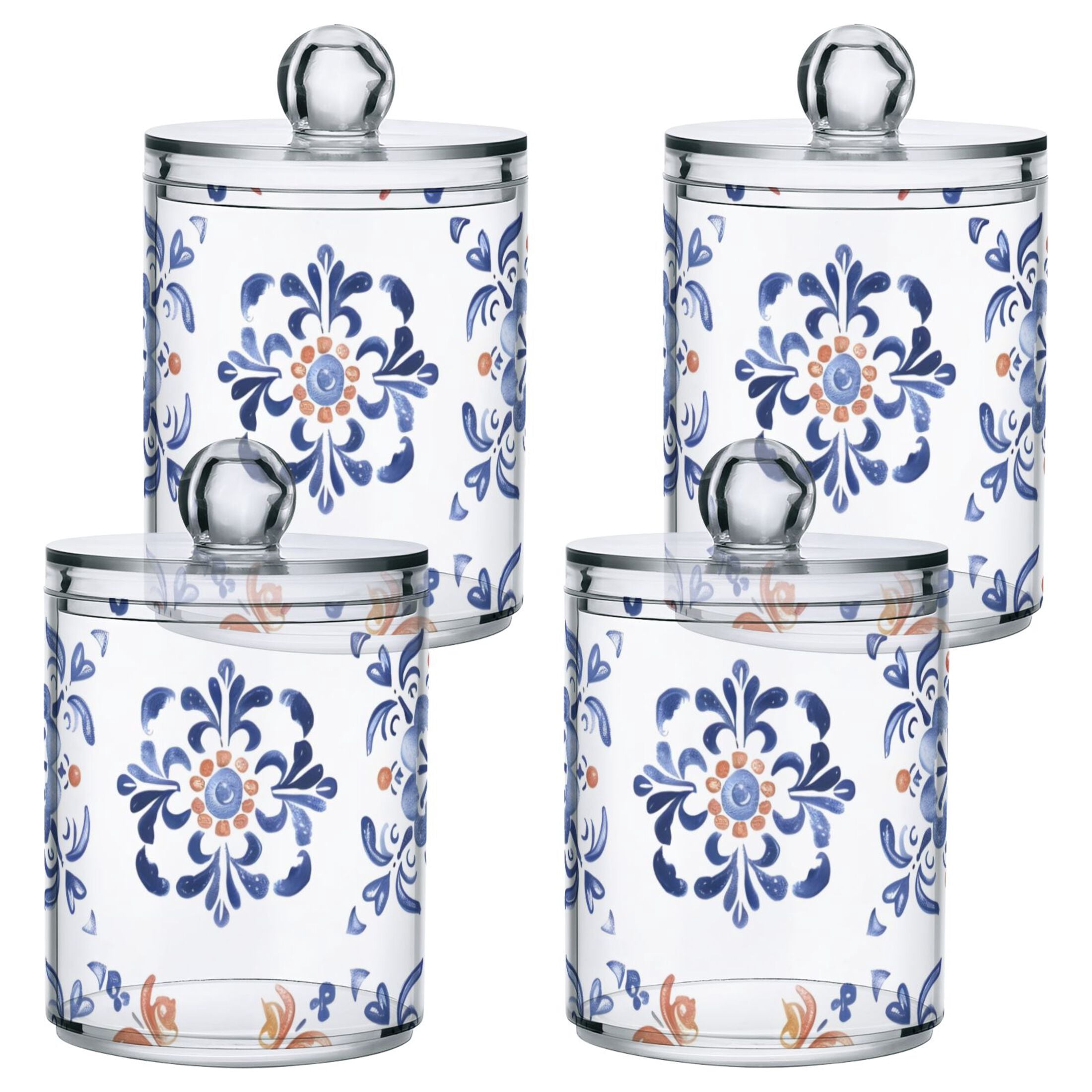 Flat Florals Pattern Translucent Plastic Cans Storage Canisters with ...