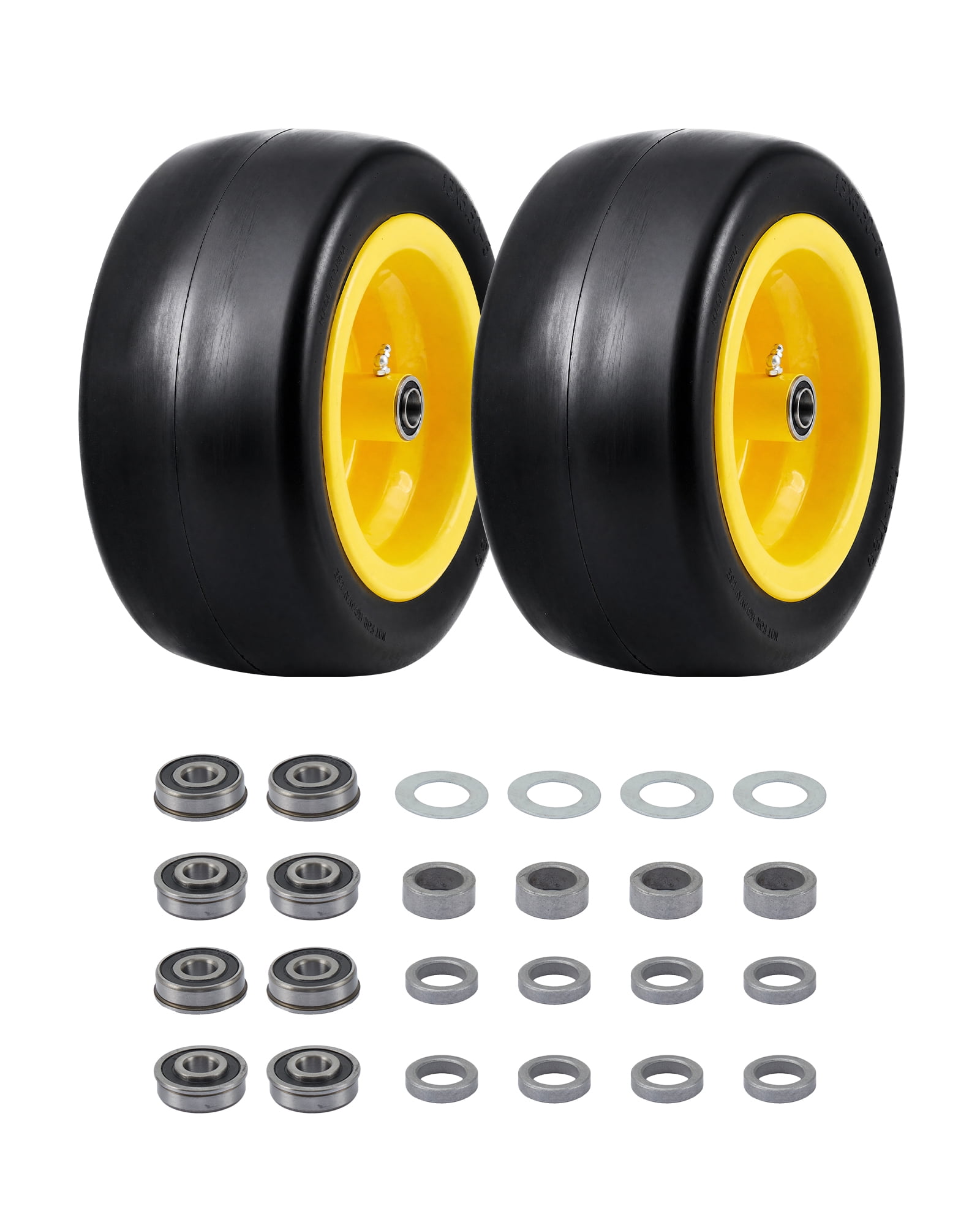 Flat Free Lawn Mower Tire & Wheel Set – 2 Pack with Precision 1/2", 3/4 ...