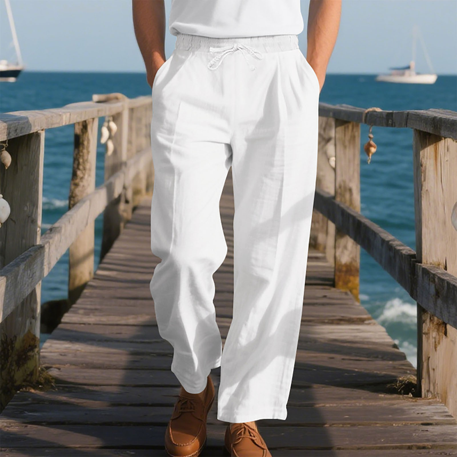 Flat Front Pants for Mens Straight Wide Leg Solid Color Mens Pants with ...