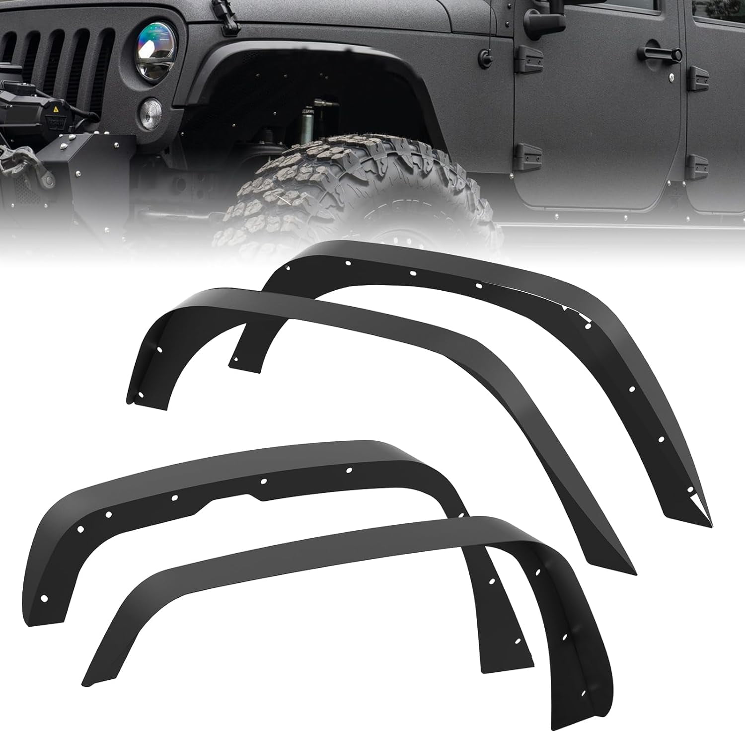 Flat Front & Rear Fender Flares Compatible with 2018-2024 Jeep Wrangler JL, New Thicken 4 PCS ...