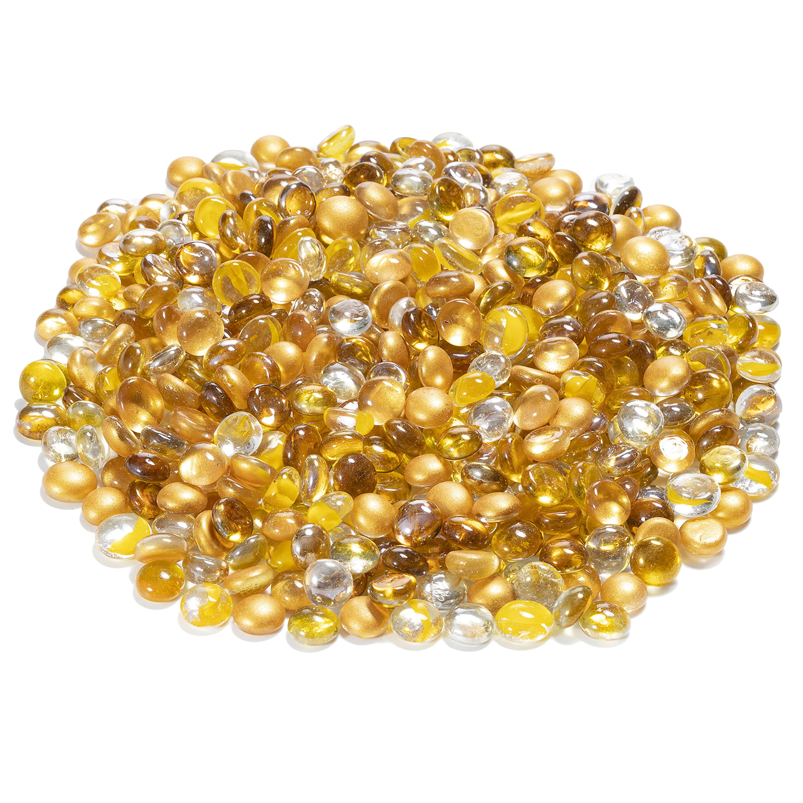 Flat Glass Marble Vase Filler - 42oz Mixed Gold, Yellow, and Clear ...