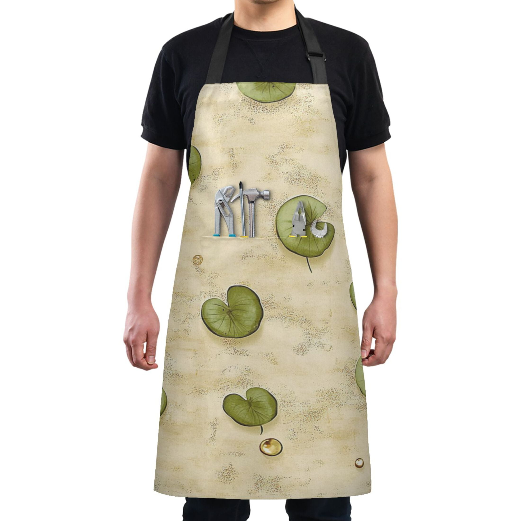 Flat Green Lotus Leaf Chef Kitchen Apron with Pockets for Women ...