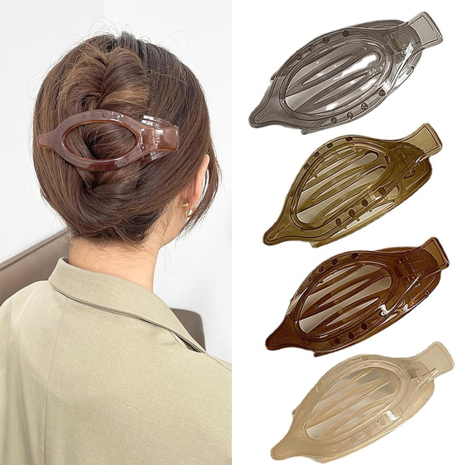 Flat Hair Clips for Women, 4 Pack French Concord Claw Clips for Thick ...