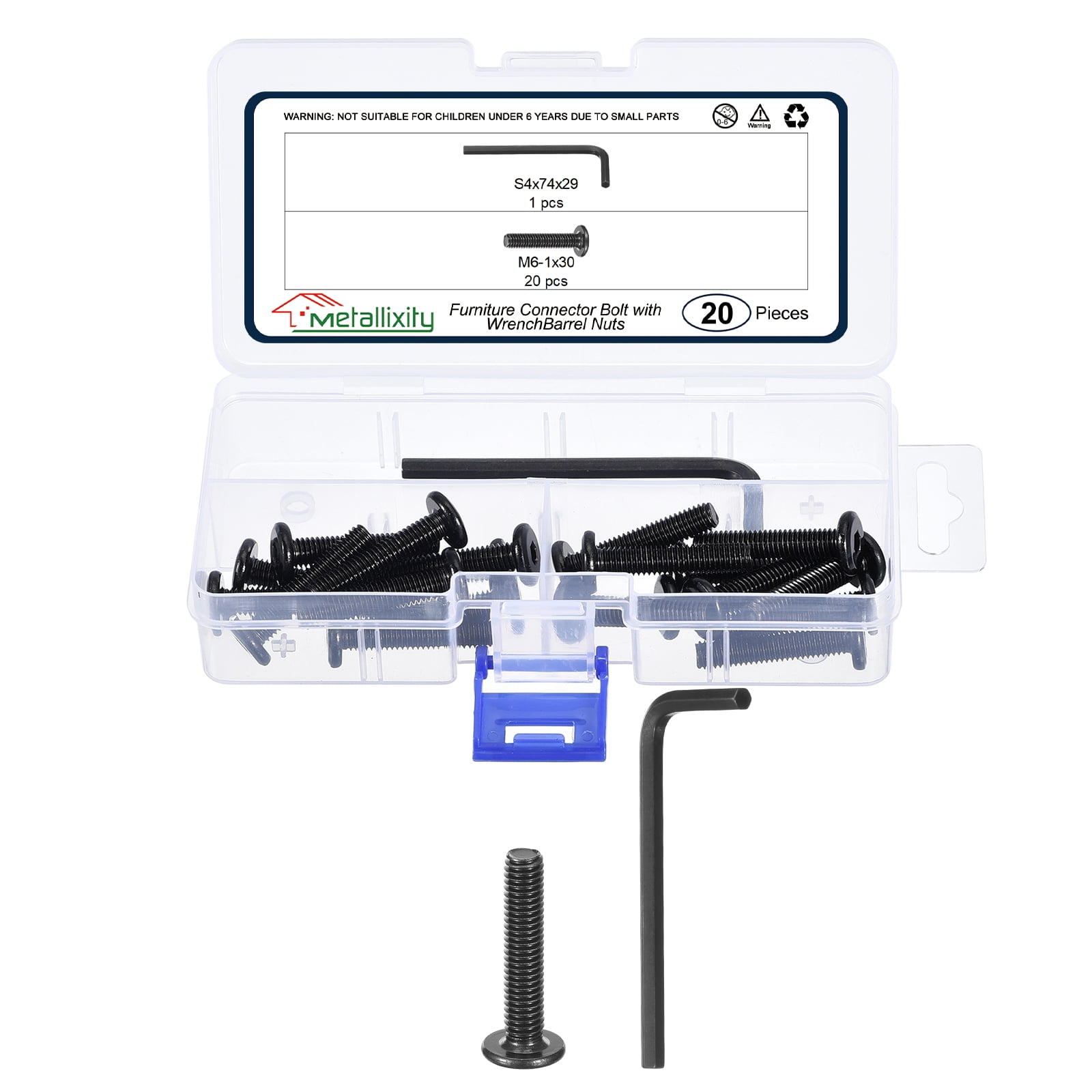 Flat Head Hex Socket Cap Screws Bolts(M6-1x30) 20Pcs, with Wrench Steel ...