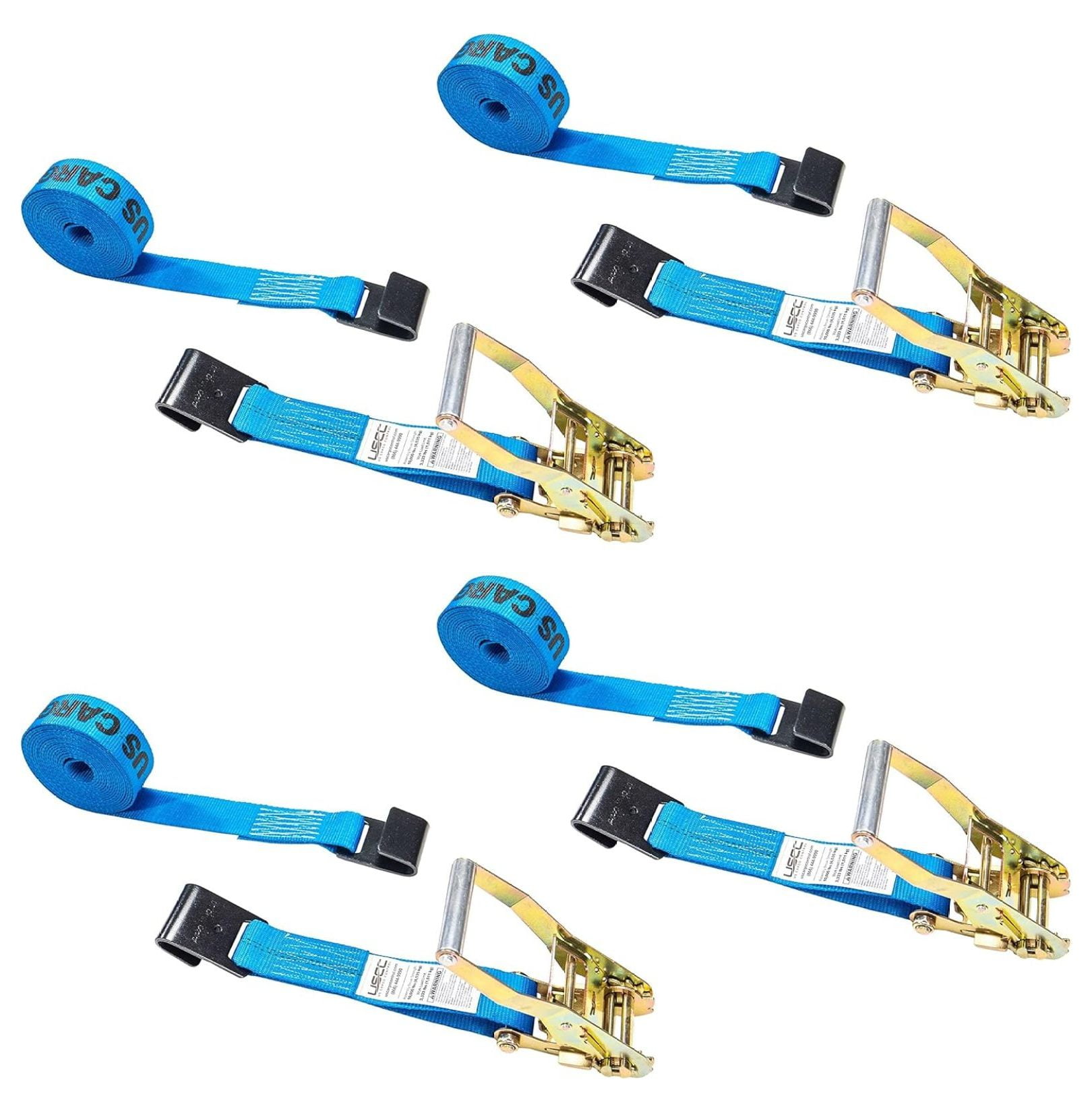 Flat Hook Ratchet Strap 2 Inch x 18 Foot (4-Pack), 10,000 LBS Break ...