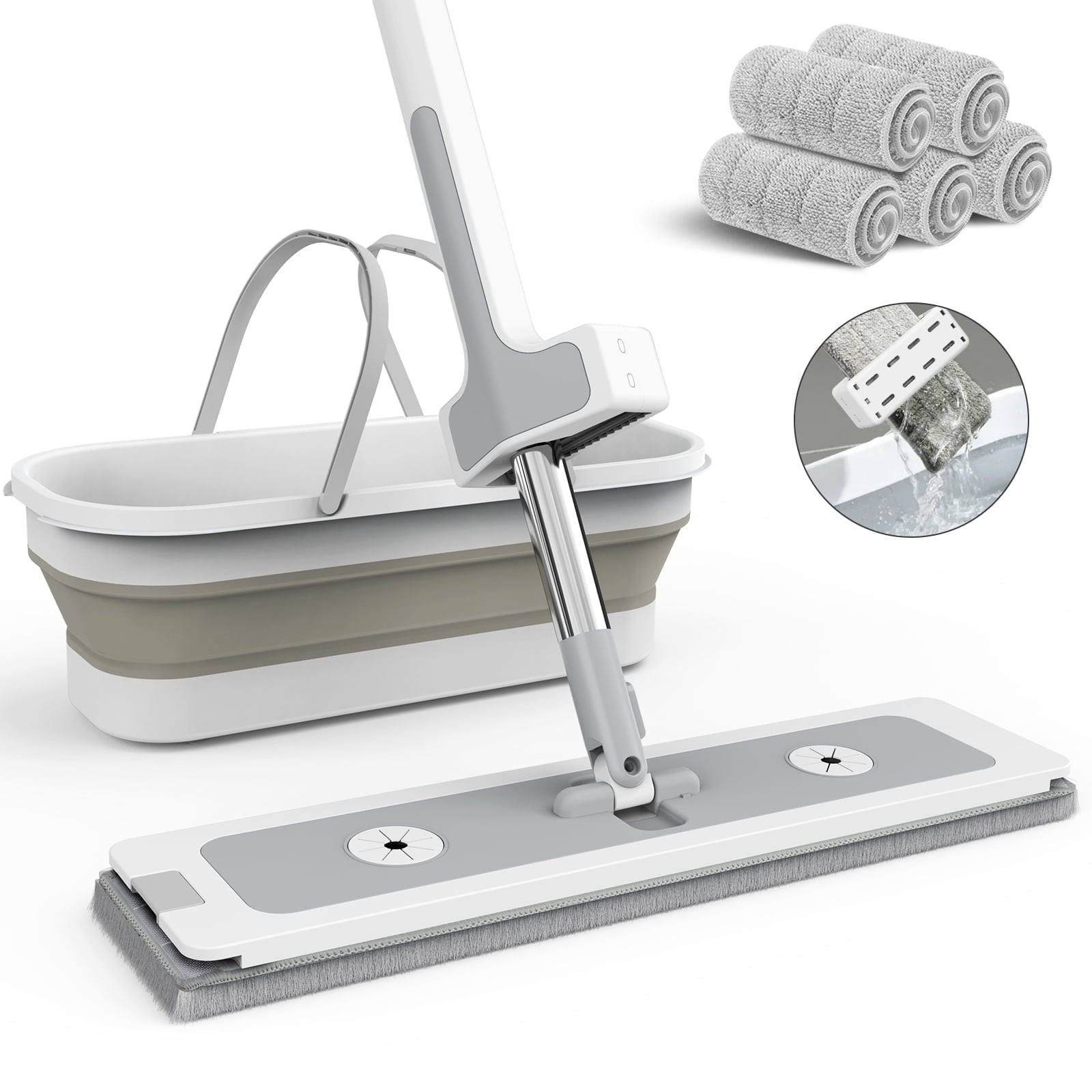 Flat Mop and Bucket with Self Wringer Set, Hand Free Mops and Foldable ...
