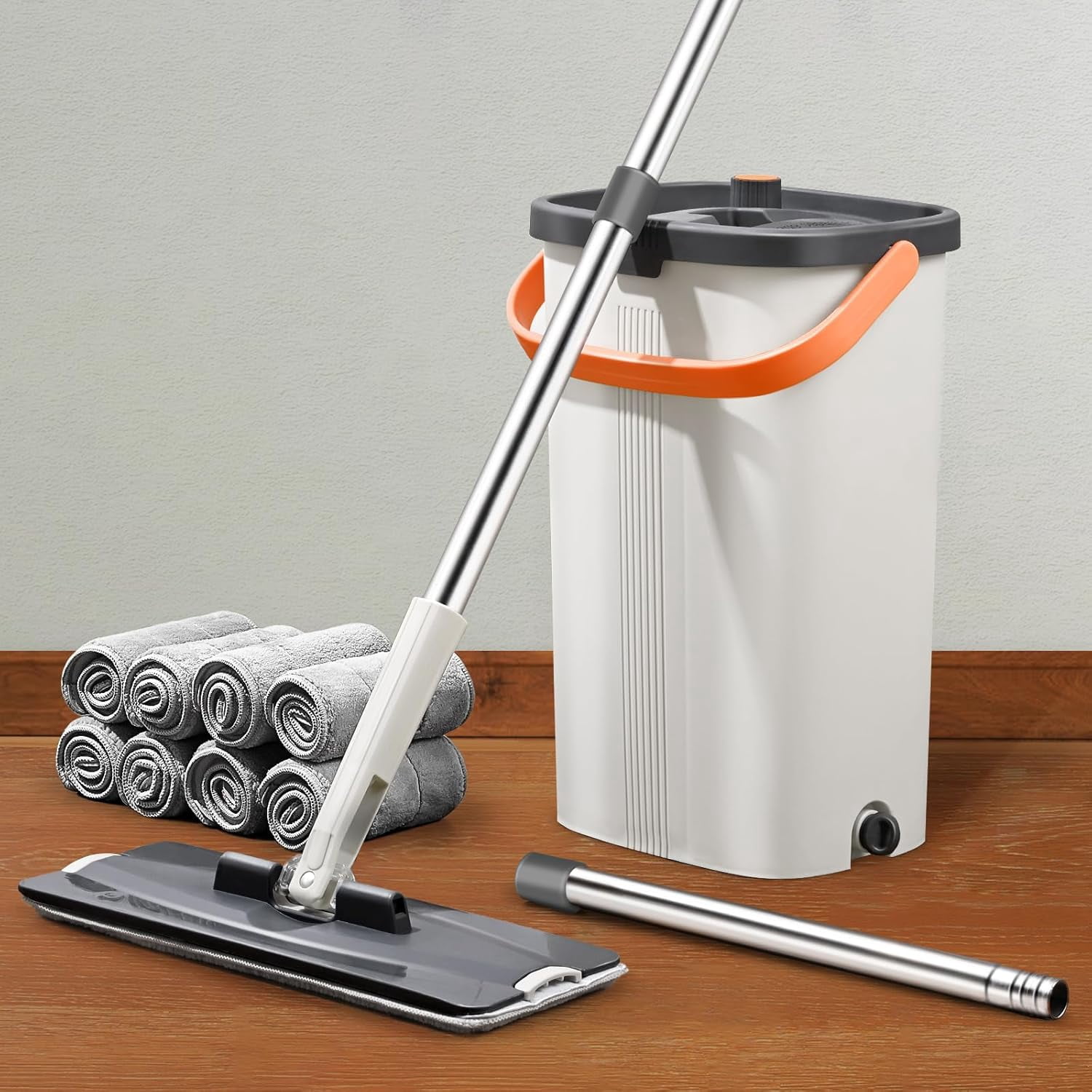 Flat Mop and Bucket with Wringer Set, 3-Chamber Design Separates Dirty ...