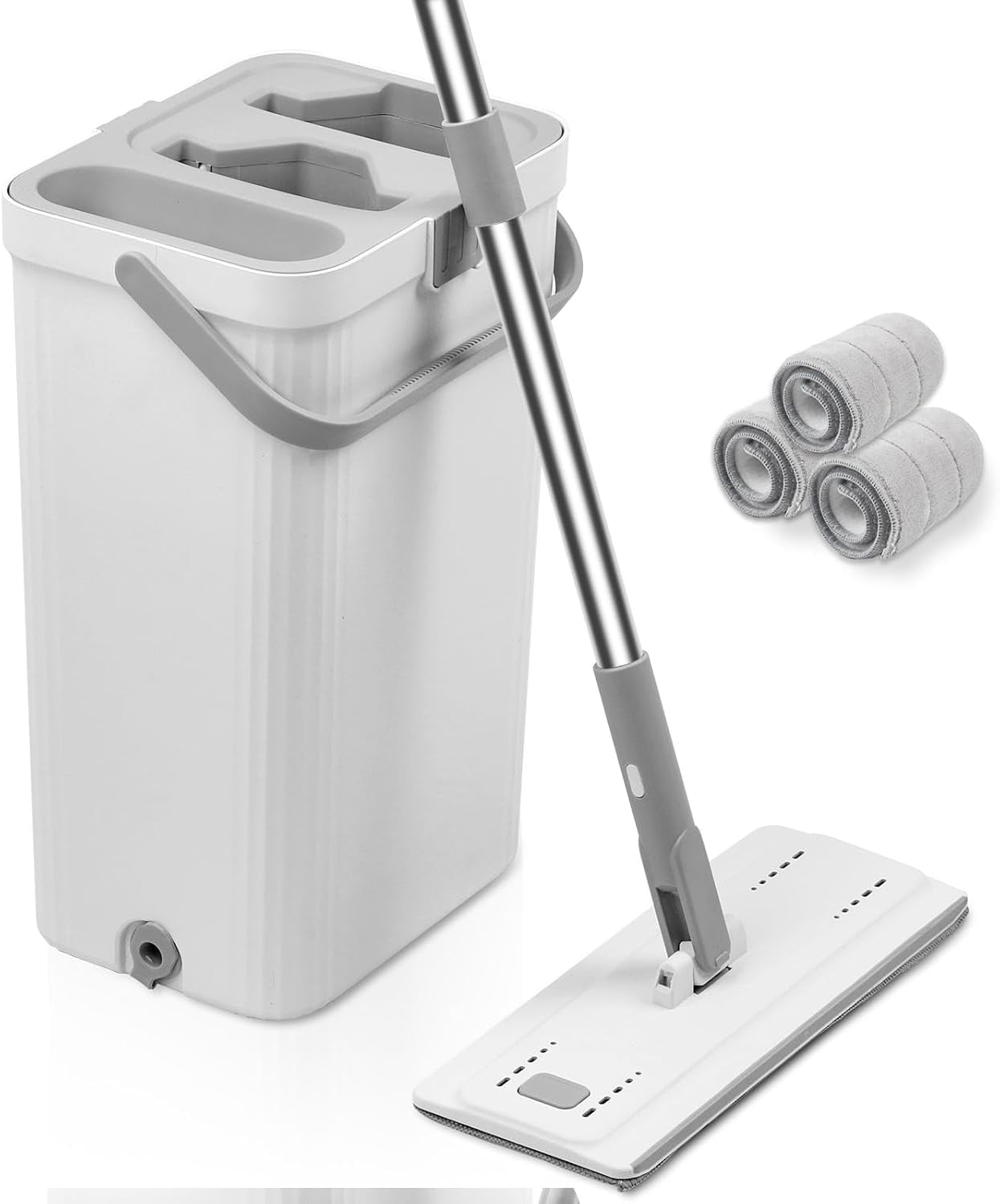 Flat Mop and Bucket with Wringer Set, Hands-Free Floor Mop and Bucket ...