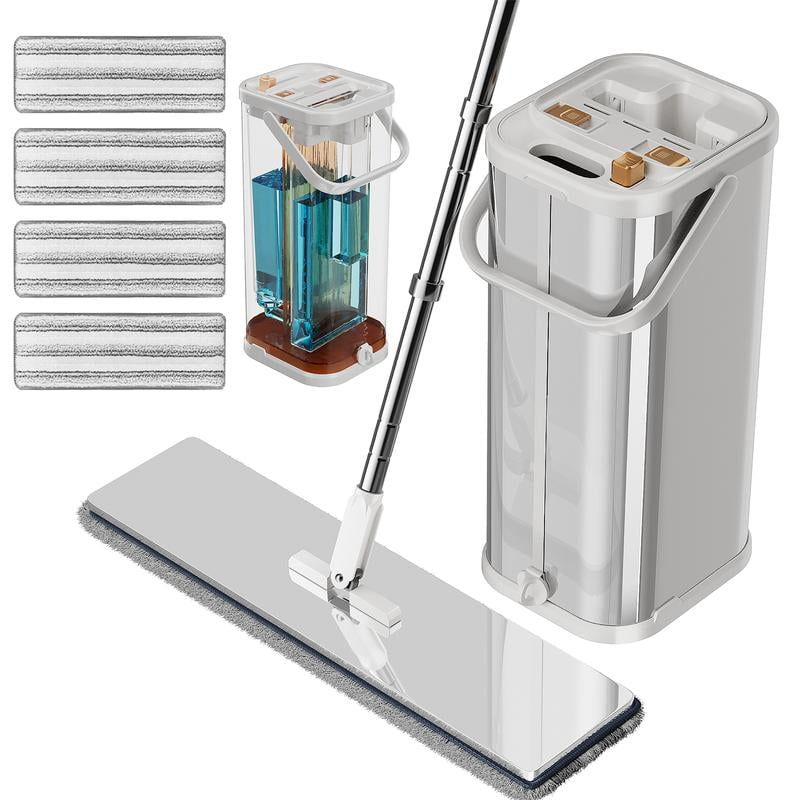 Flat Mop and Bucket with Wringer Set, Separates Dirty and Clean Water ...