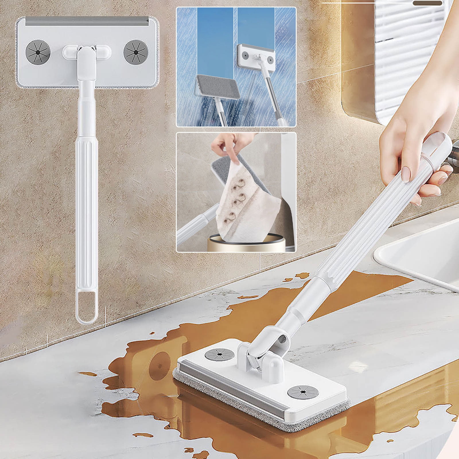 Flat Mop for Hard Floors and Tile | 360° Rotating Head | No-Hand-Wash ...